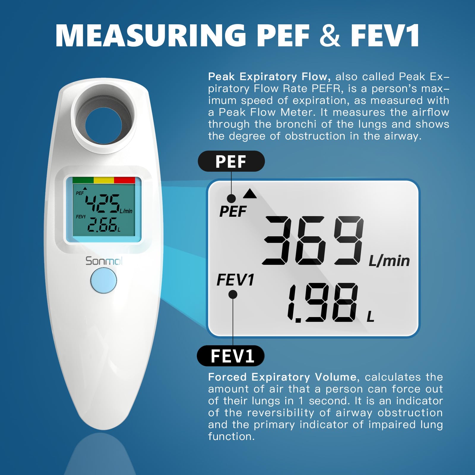 Snapklik.com : Peak Flow Meter Portable Spirometer Measure PEF & FEV1 ...