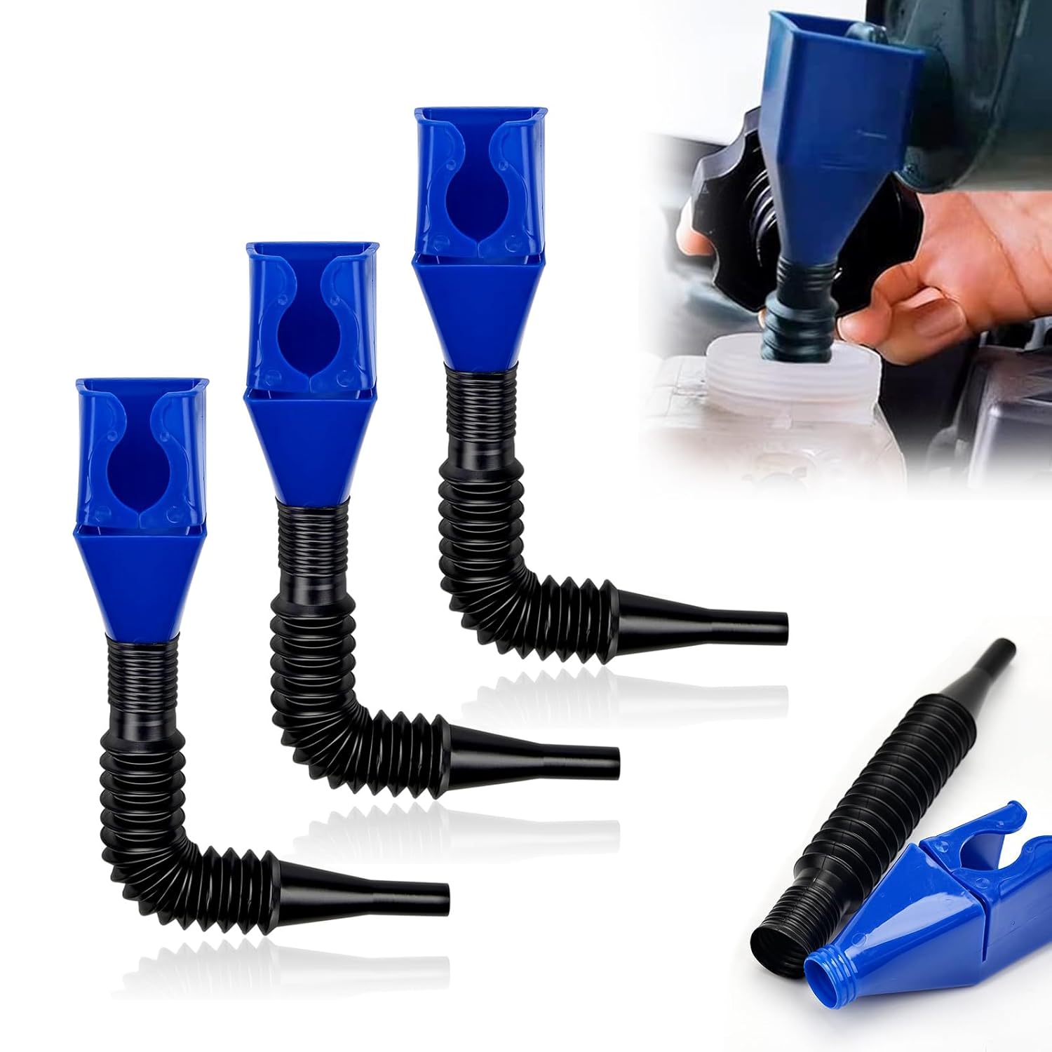 3PCS Flexible Funnel Universal Draining Tool Oil Funnel, Plastic Clasp ...