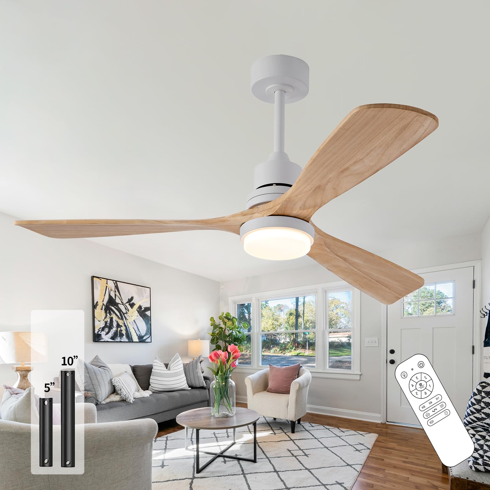 Amazon.com: Ceversa 52 Inch Natural Wood Ceiling fans with Lights and ...