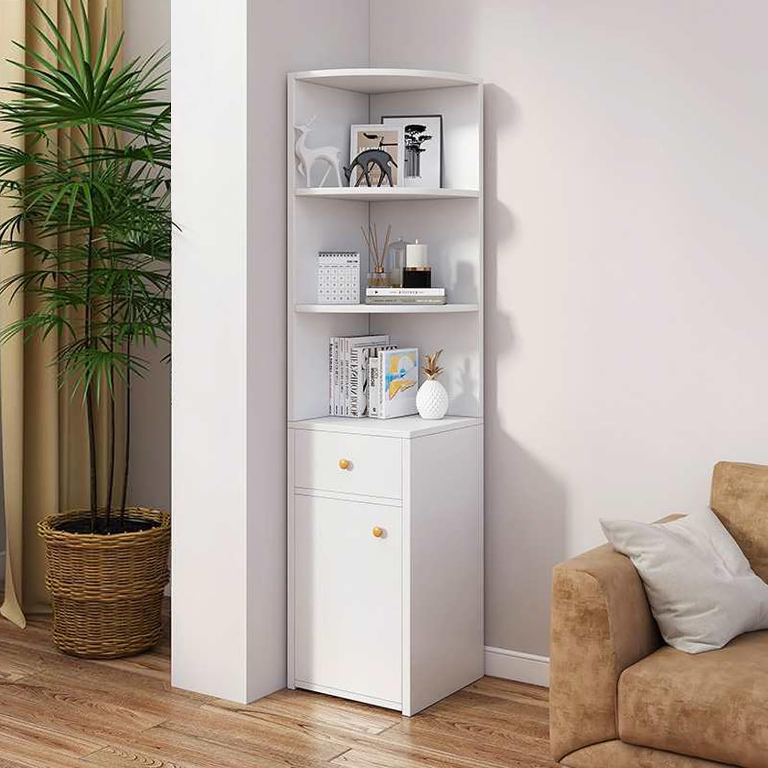 Buy mosegor Corner Bookcase White Corner Display Storage Cabinet 3-Tier ...