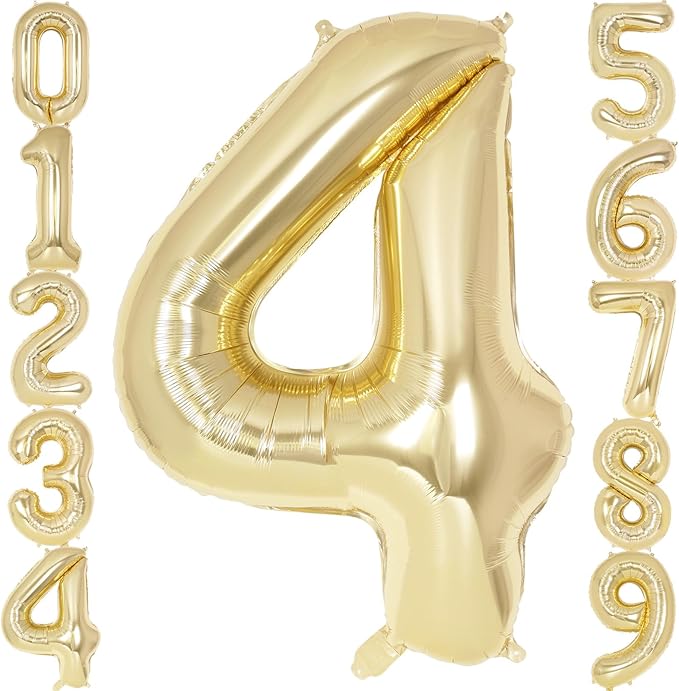 Amazon.com: Light Gold Number 4 Balloon 40 Inch, Big Large Foil Helium ...