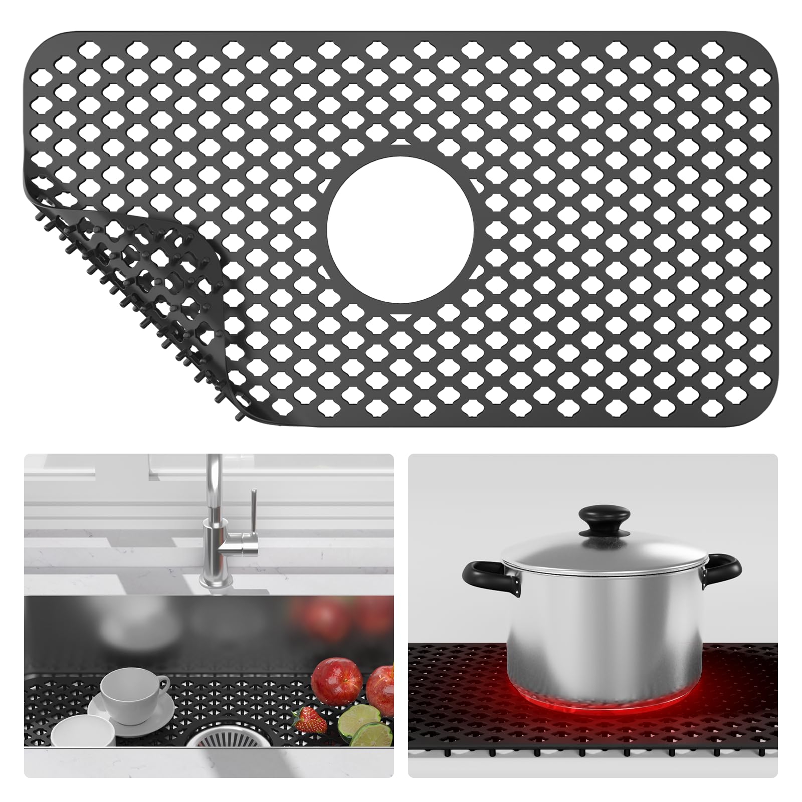 Kitchen Sink Mats TOOVEM Silicone Sink Mat with Non-slip, Stable ...