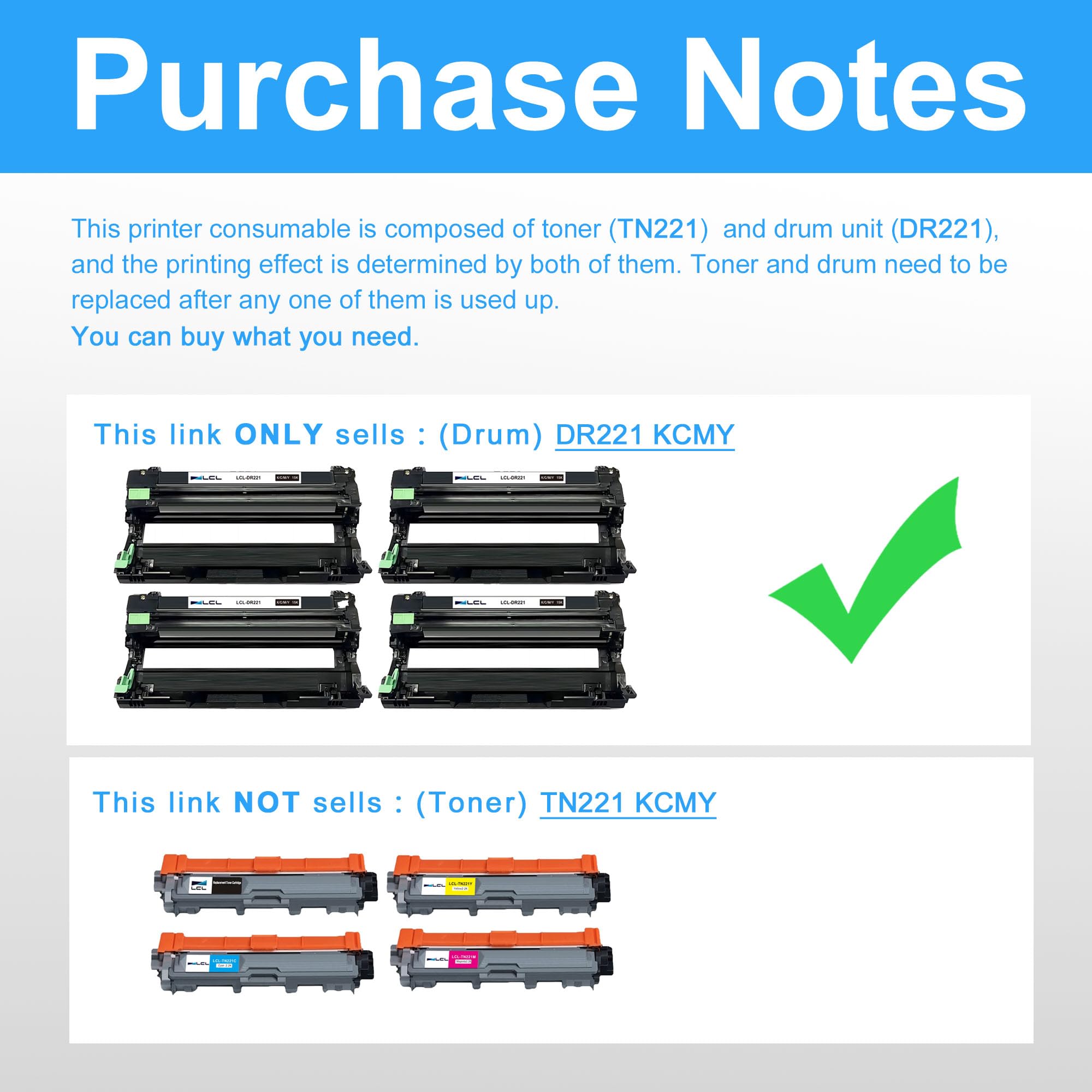 Printer Drum Units 4-Pack DR221 Drum Unit Set For Brother Printers ...