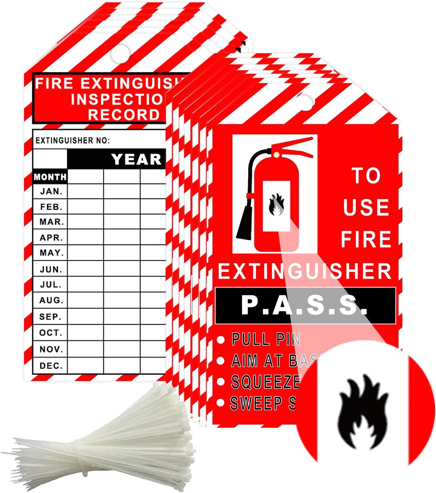 Amazon.com: 25 Pack Monthly Fire Extinguisher Inspection Tags Record 4 ...