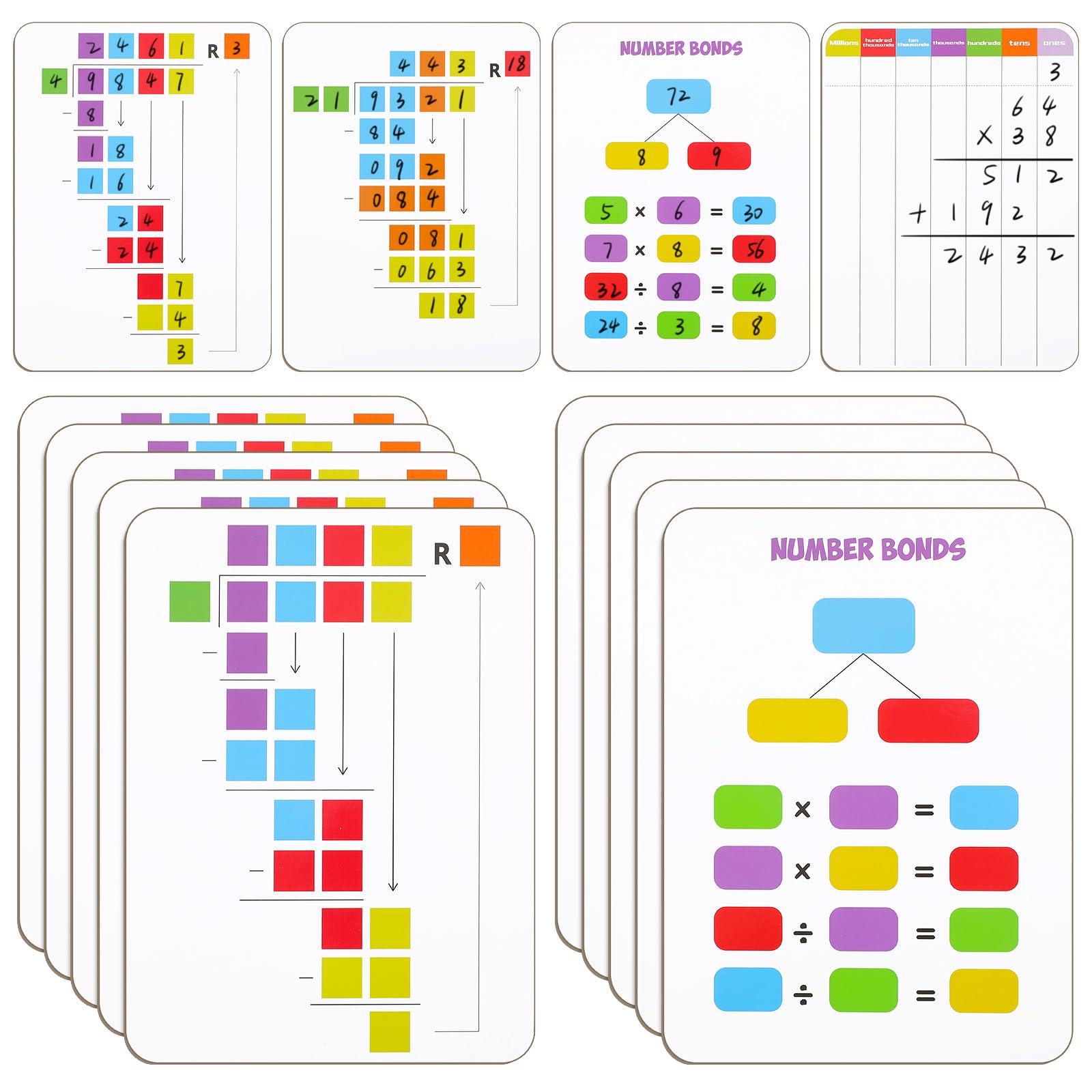 Kosiz 10 Pcs Dry Erase Long Division White Boards 6 x 8 Inch Double ...