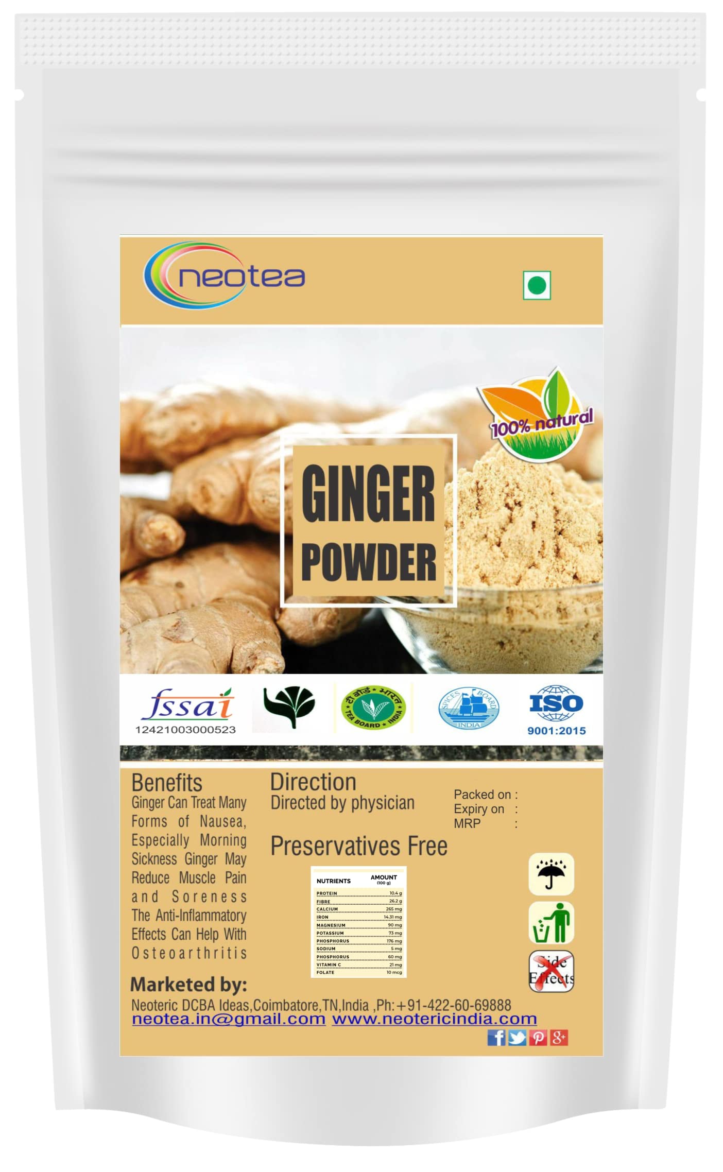 Neotea Dry Ginger Powder | Pure & Organic Zingiber Officinale | Sonth ...