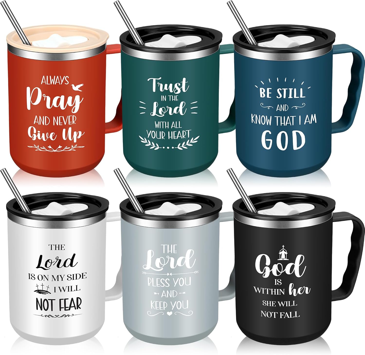 Amazon.com: Nitial 6 Pcs 17 oz Christian Coffee Mugs with Lid and Straw ...