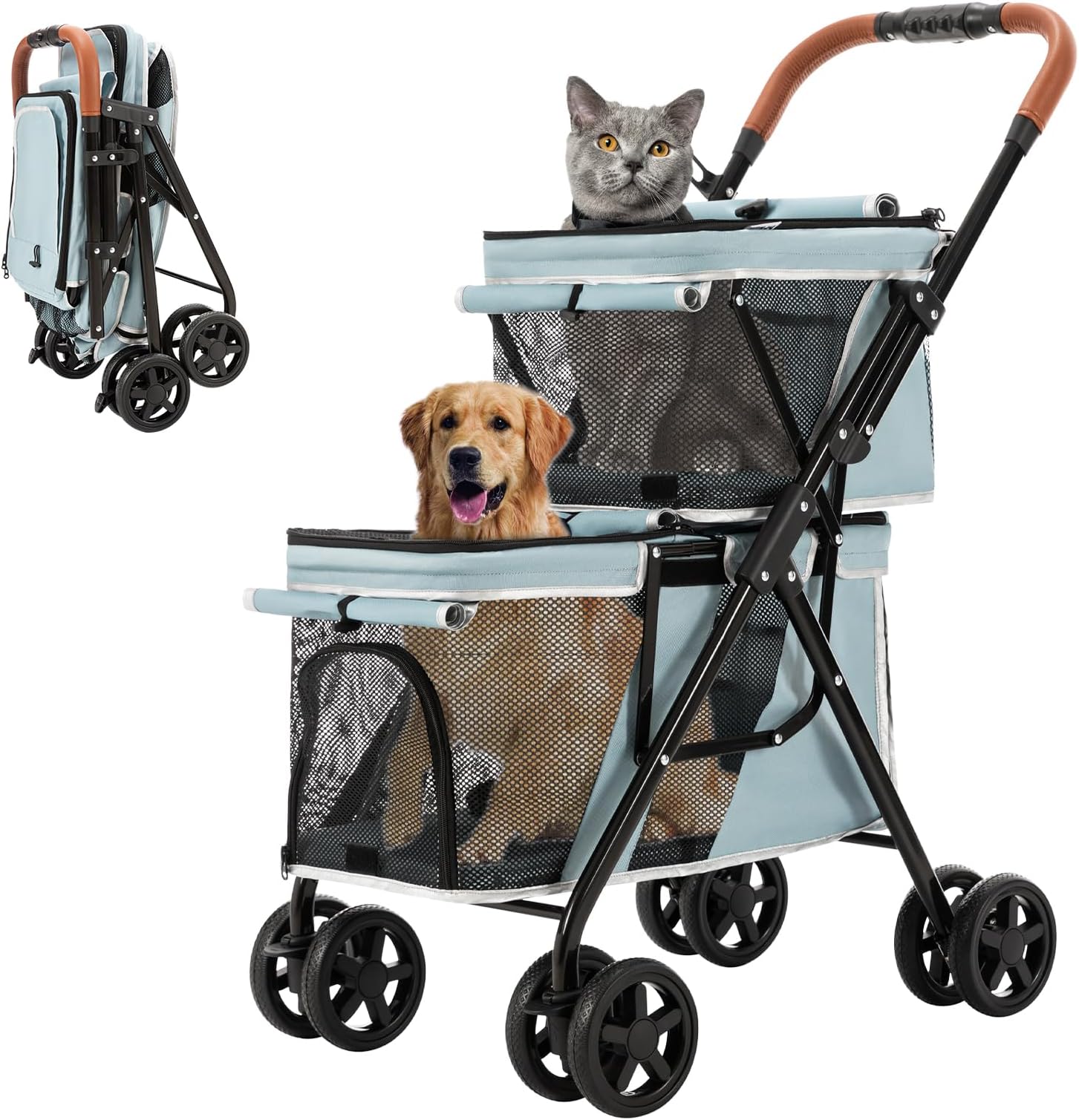 Amazon.com: MoNiBloom Double Dog Stroller with Detachable Carrier Bags ...