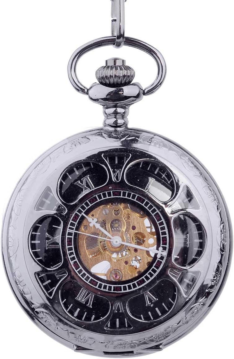 Amazon.com: Topearl Skeleton Hand Wind Mechanical Pocket Watch Chain ...