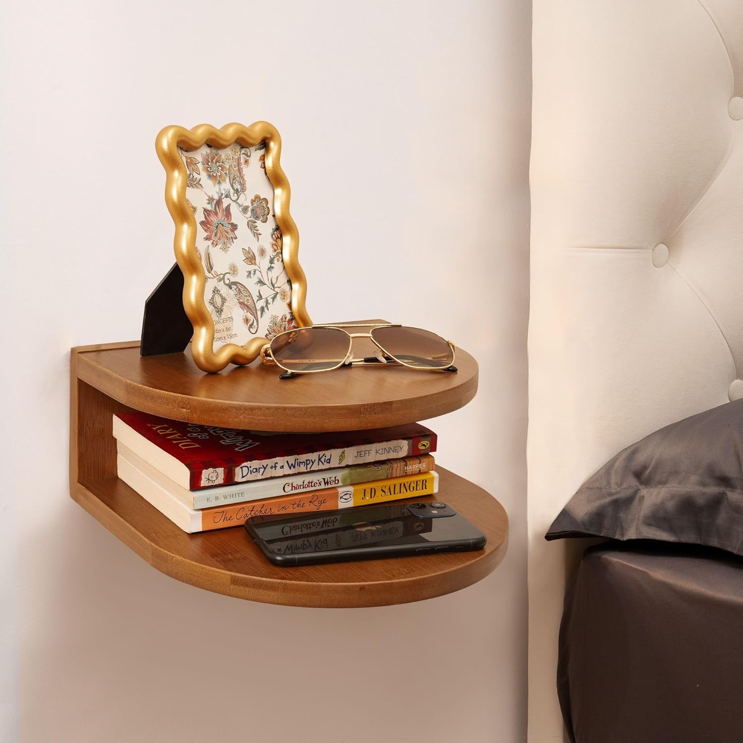 Amazon.com: Floating Nightstand Walnut Wood Wooden Shelf Wall Mount ...