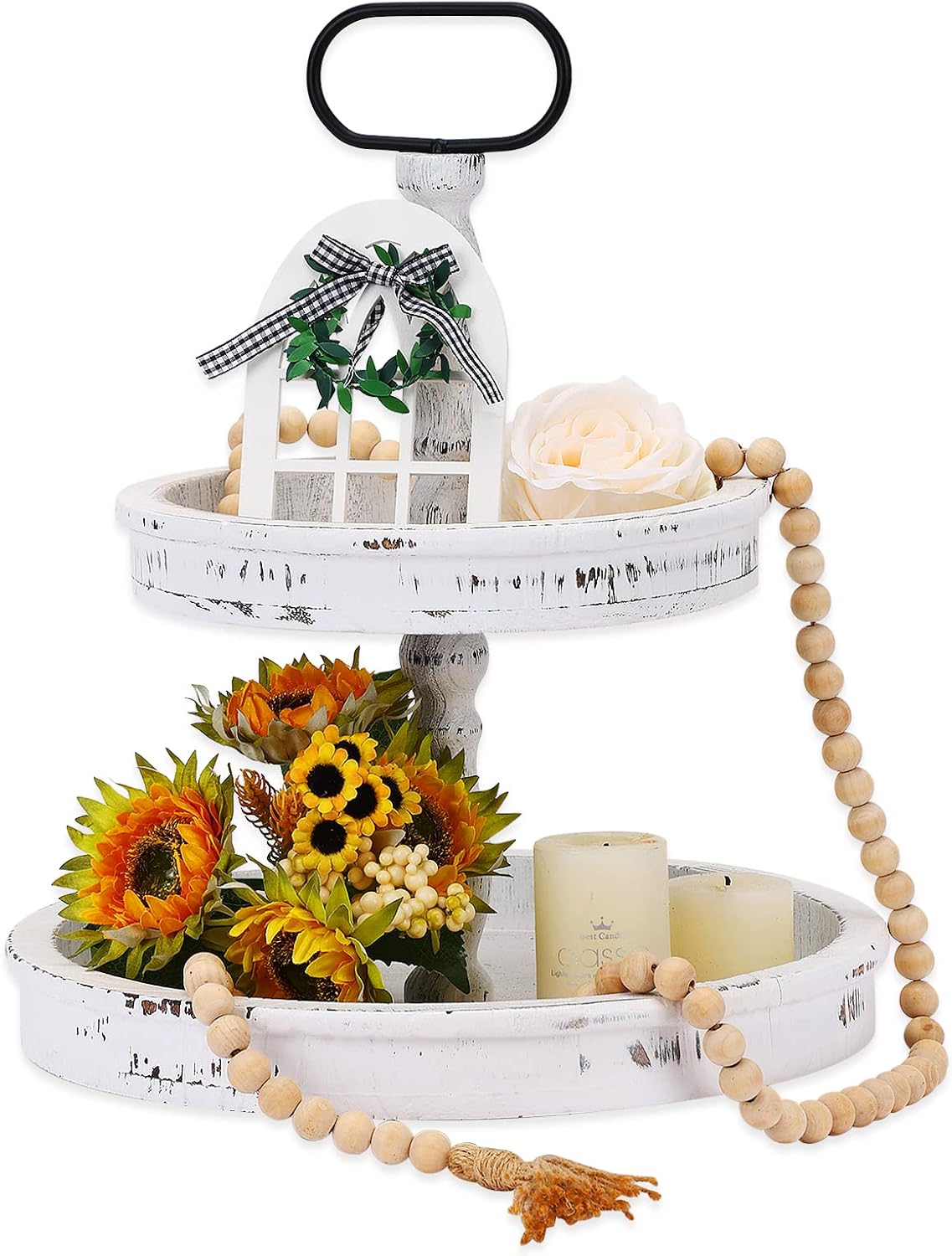 Amazon.com: YGEOMER Tiered Tray Stand Decor Farmhouse Two Tiered Tray ...