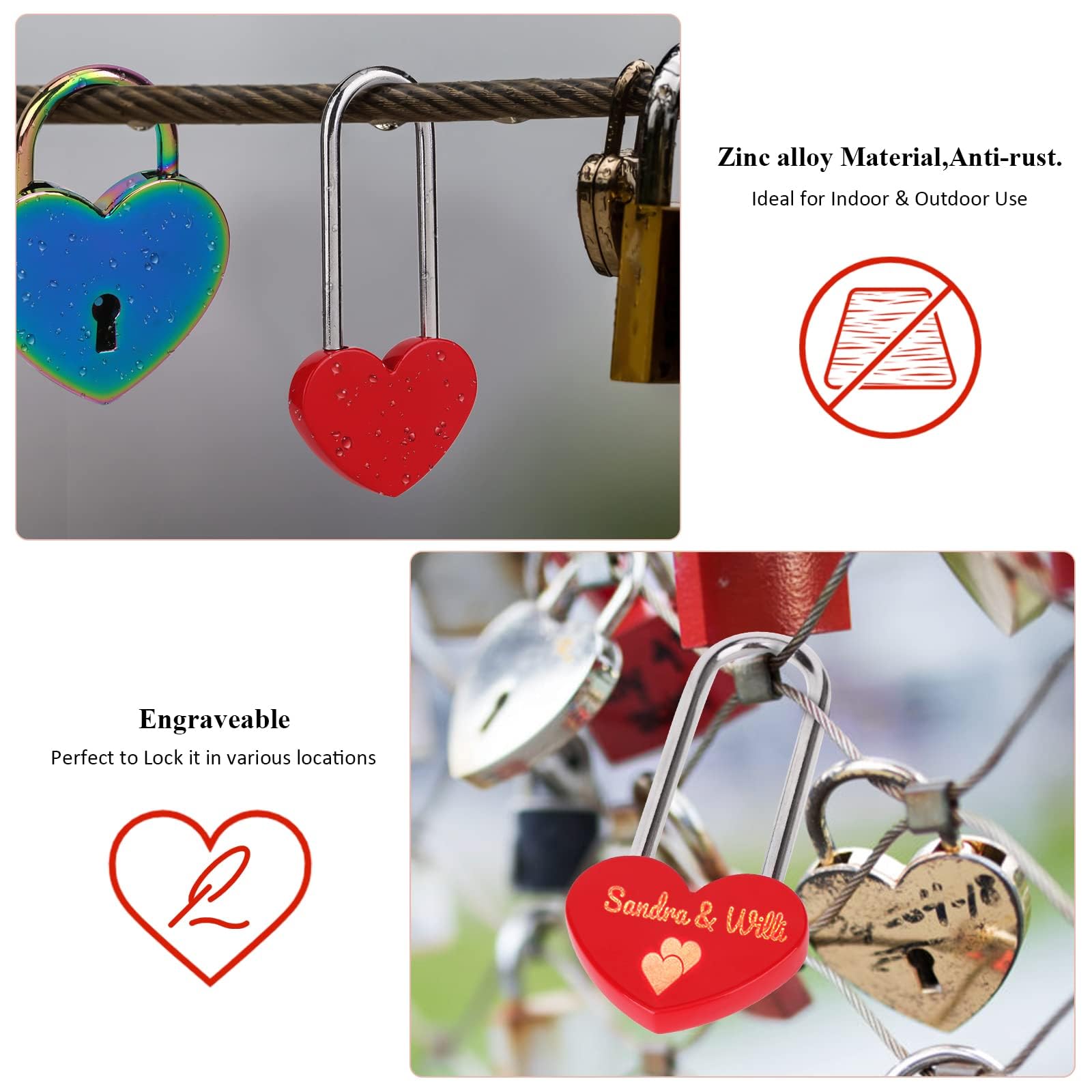 Snapklik.com : VeYocilk Love Lock Heart Padlock, Light Weight Aluminium Single Red Heart Wish ...