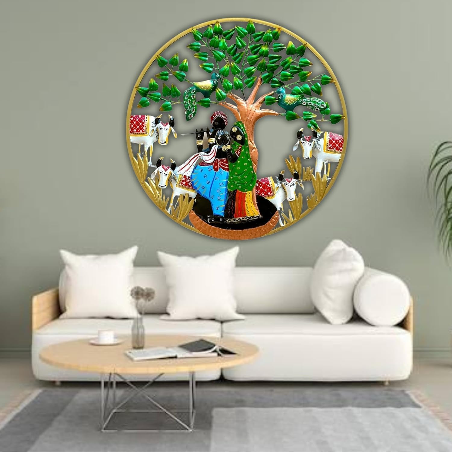 GHAR DECOR INDIA Iron Rectangle Multicolour Radha Krishna Wall Hanging ...