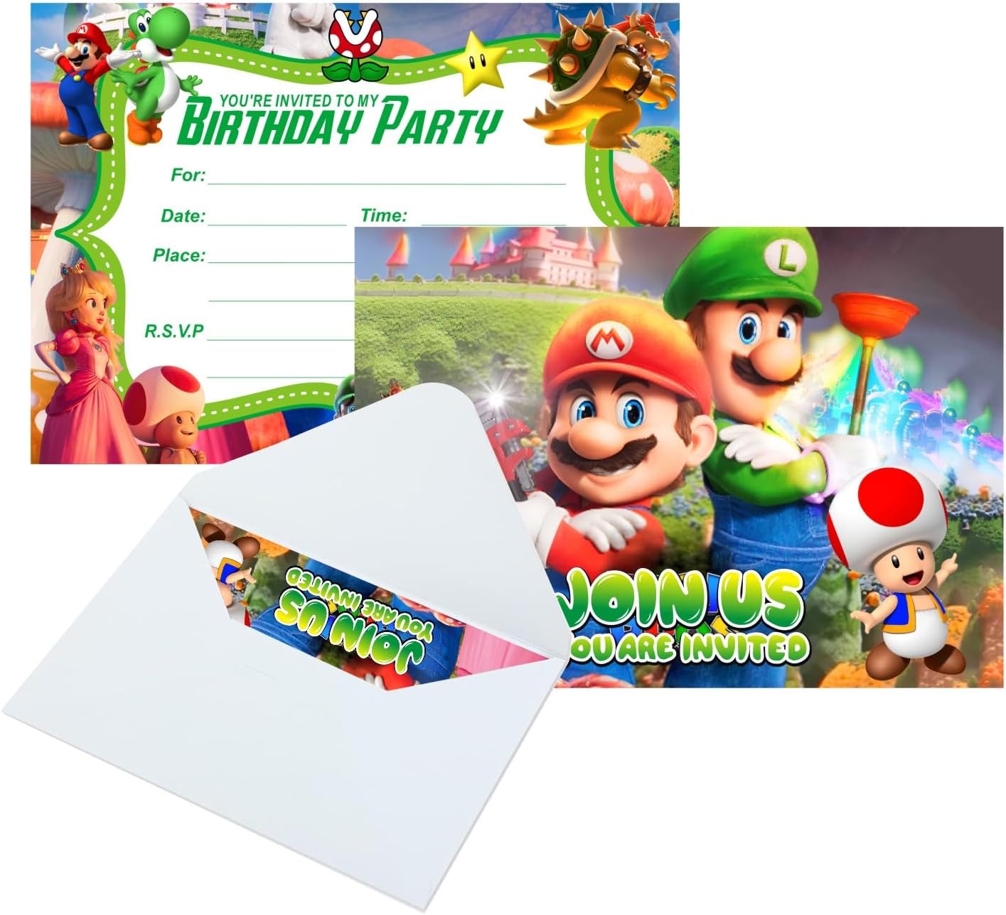 Amazon.com : NF 24PCS Mario Birthday Party Invitations card, Video game ...