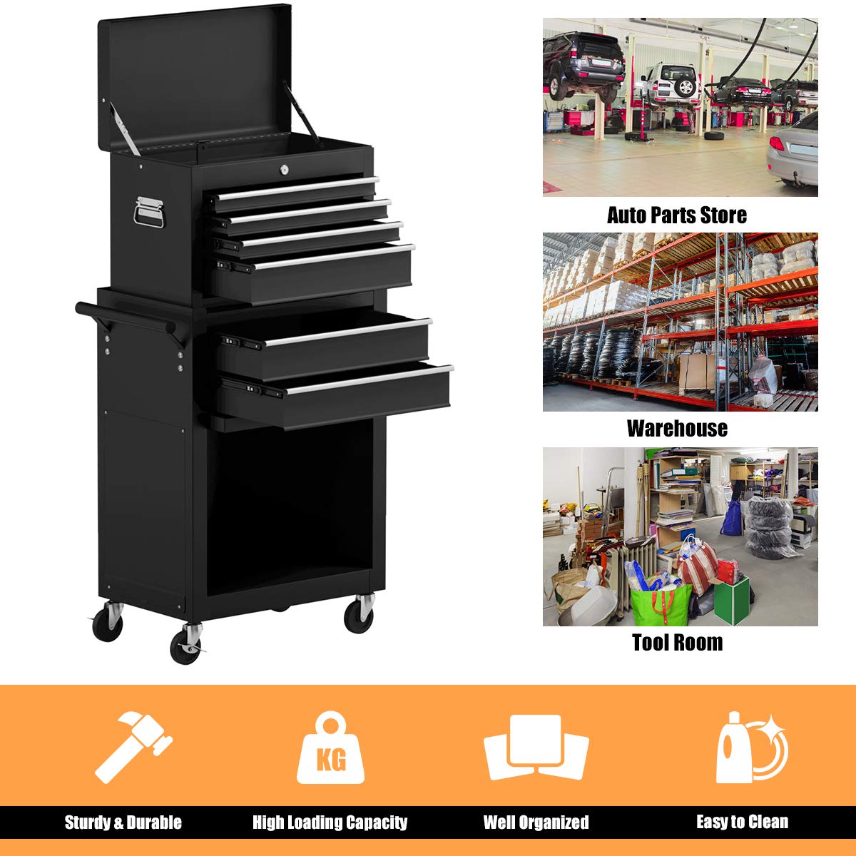 Buy Goplus 6-Drawer Rolling Tool Chest Removable Tool Storage Cabinet ...