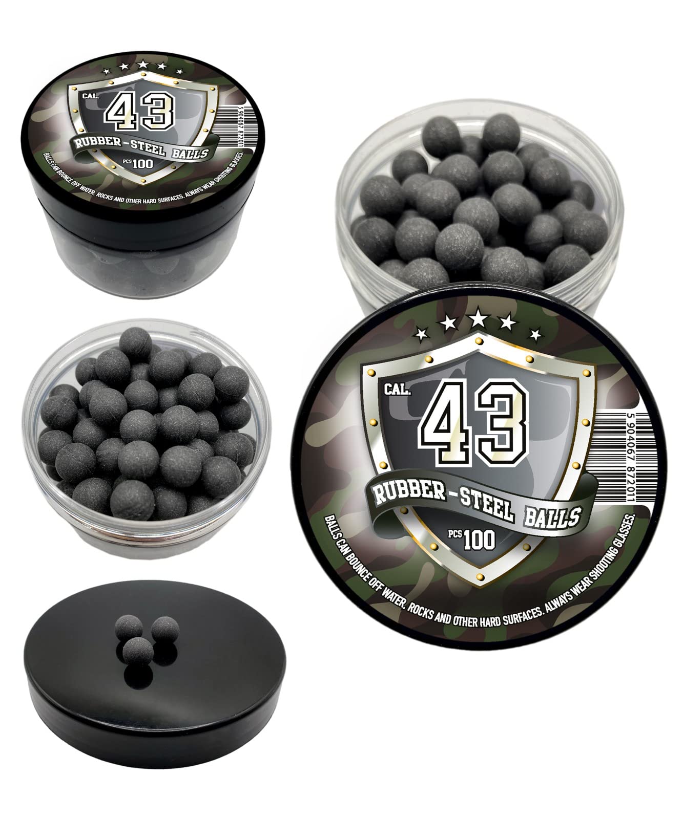 RUBBER-STEEL BALLS .43 Cal. 100 x Hard Mix Rubber Steel Balls ...