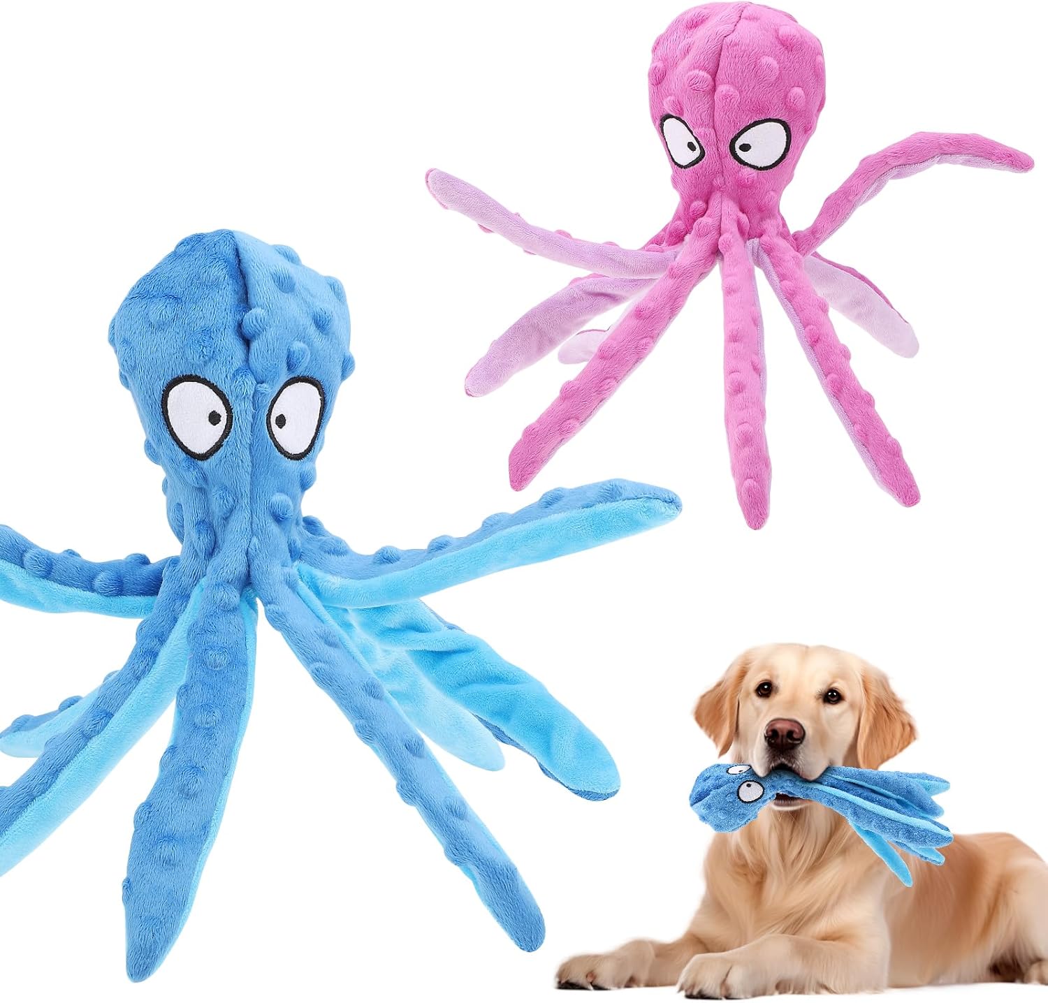 RAYITO Octopus Dog Toys, No Stuffing Squeaky Dog Toys Interactive ...