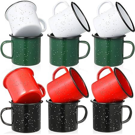 Amazon.com: 10 Pack Enamel Coffee Mugs Bulk 12 oz Enamel Steel Mug with ...