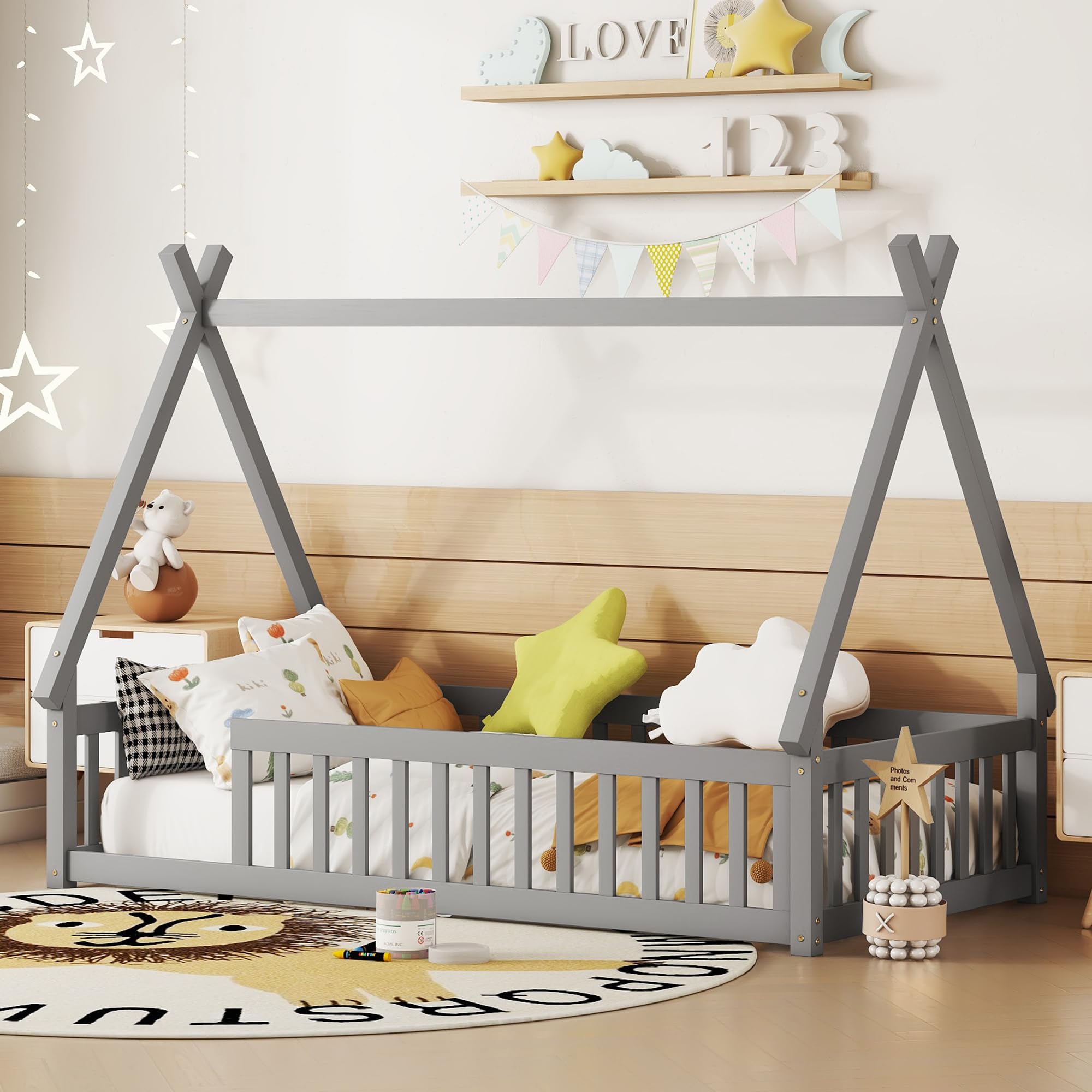 Amazon.com: Mirightone Floor Bed for Kids, Twin Size Teepee Tent Beds ...