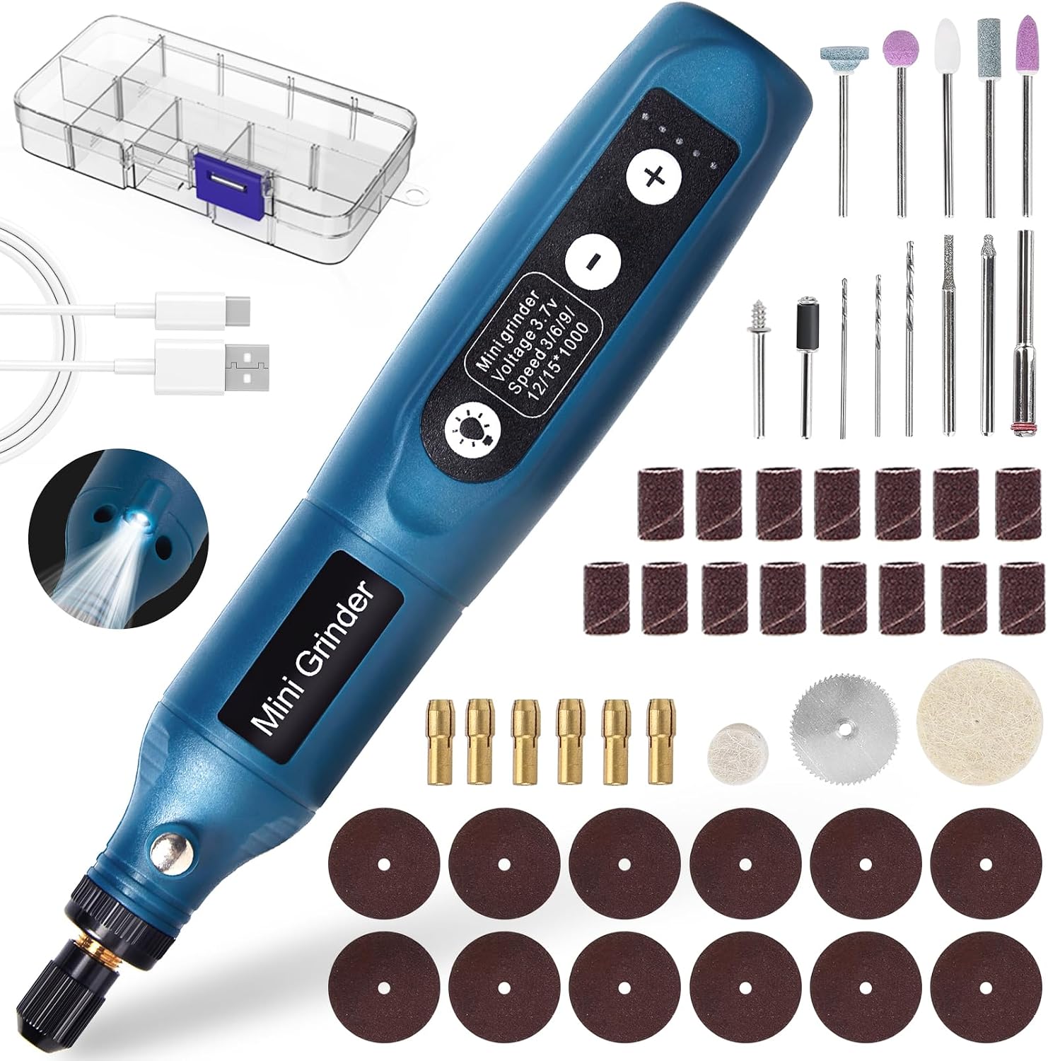 Cordless Mini Rotary Tool Set - 50Pcs Accessories 3.7V 5 Speed 3000rpm ...