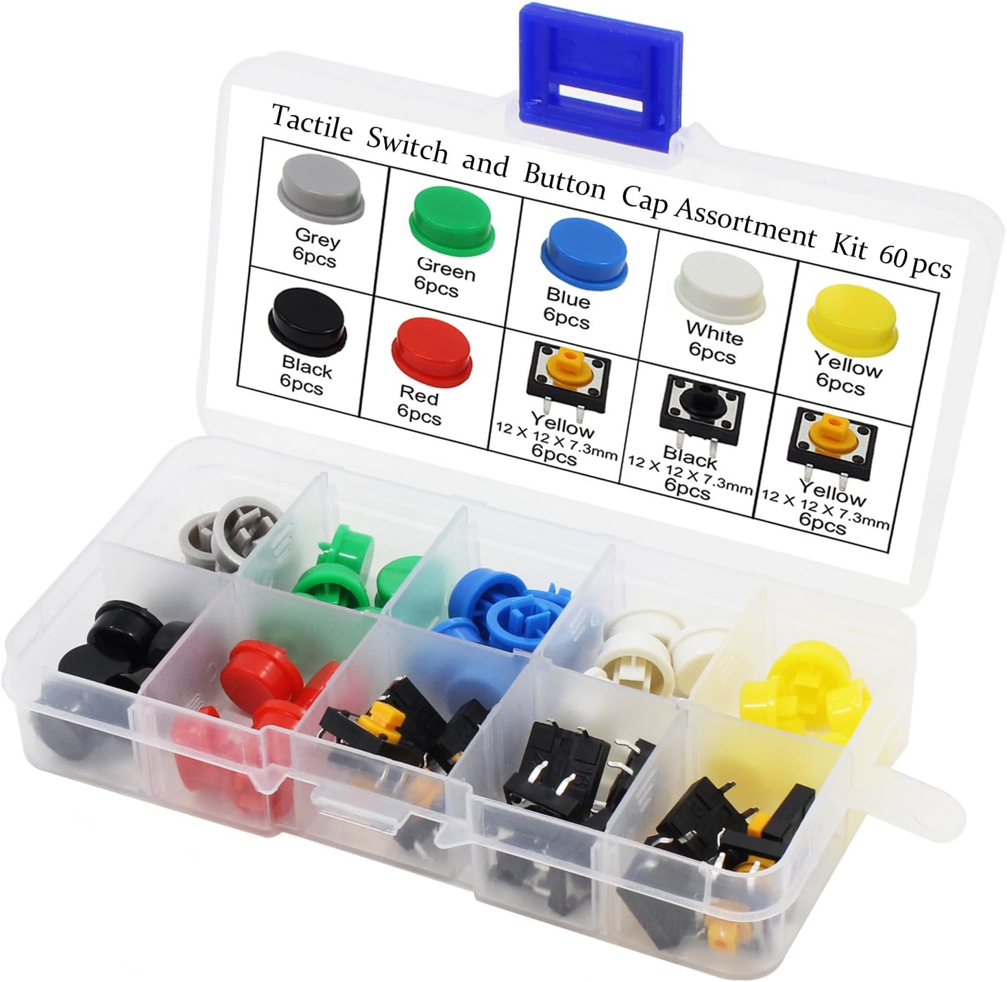 Aussel taktiler Druckschalter Mikro-Momentum Takt Assortment Kit mit bunten Knopf-Kappen (60PCS ...