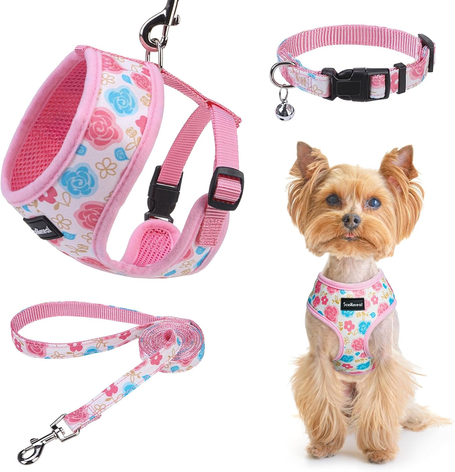 Amazon.com : SCENEREAL Small Dog Harness Collar and Leash Set, Adjustable No Pull Pet Harnesses ...