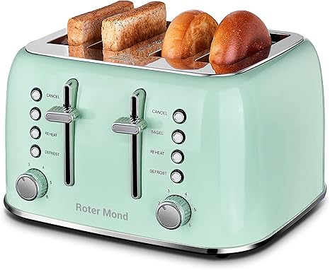 Amazon.com: Roter Mond Toaster 4 Slice Retro Stainless Steel with Extra ...
