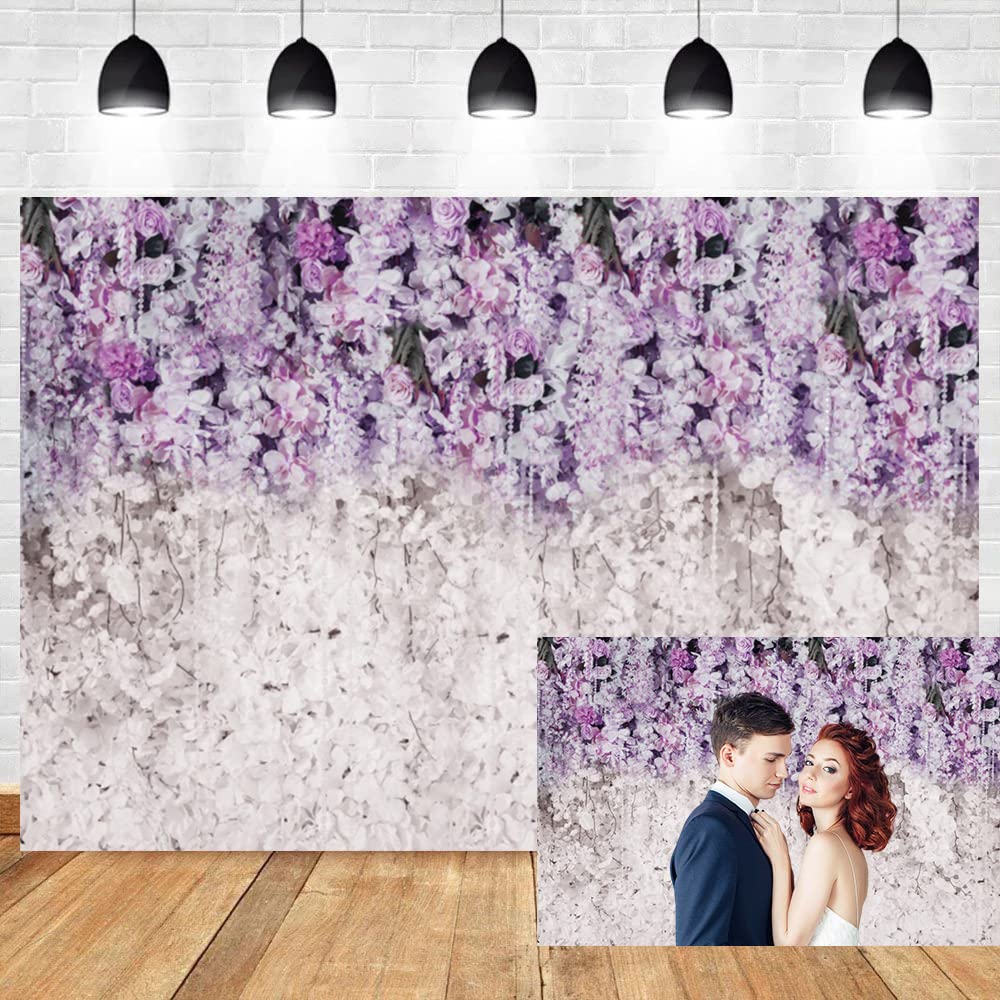 Amazon.com : OERJU 7x5ft Purple Flowers Backdrop Lavender and White ...