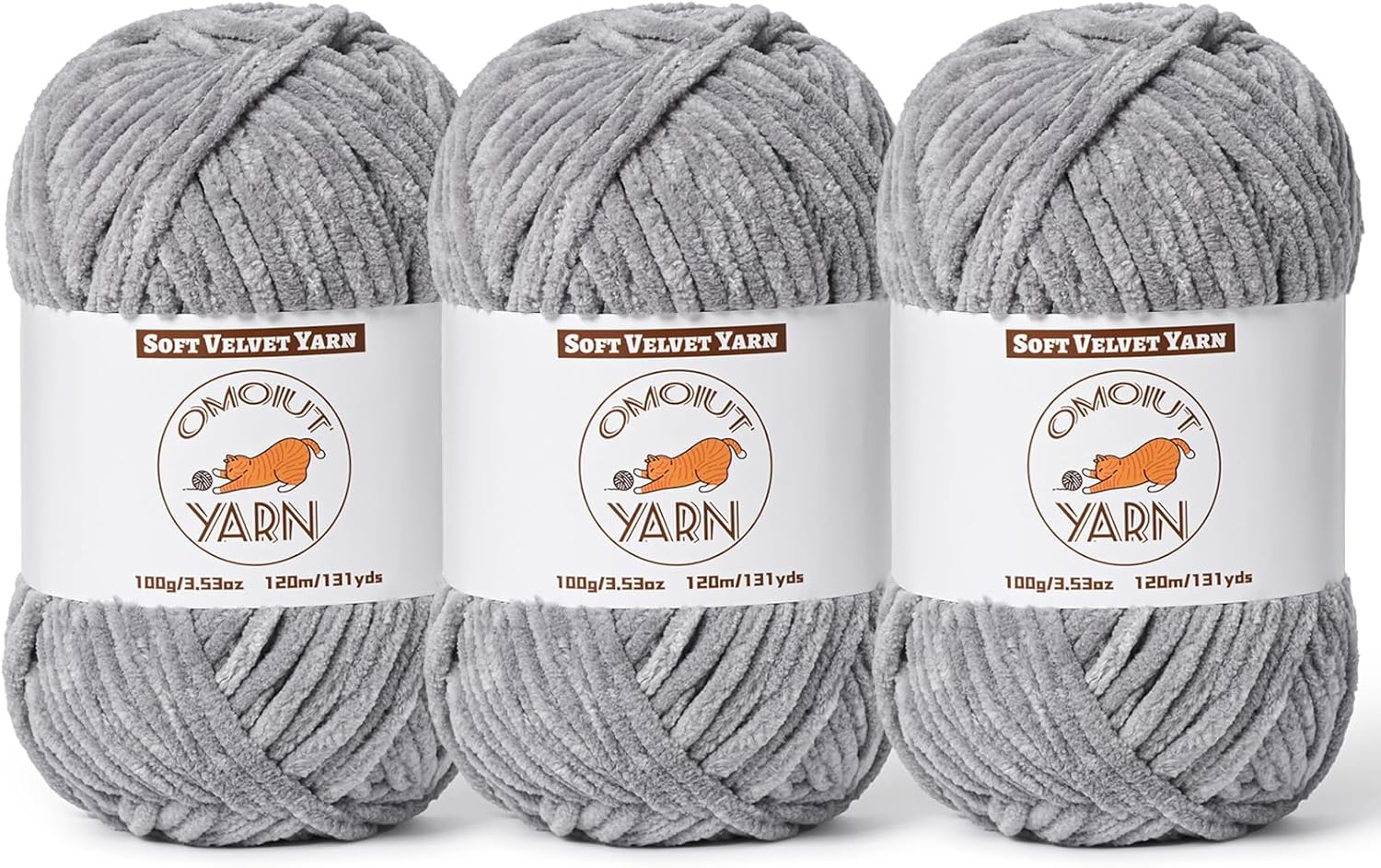 Amazon.com: 3 Pack Light Gray Fluffy Velvet Yarn for Crocheting, Chunky ...