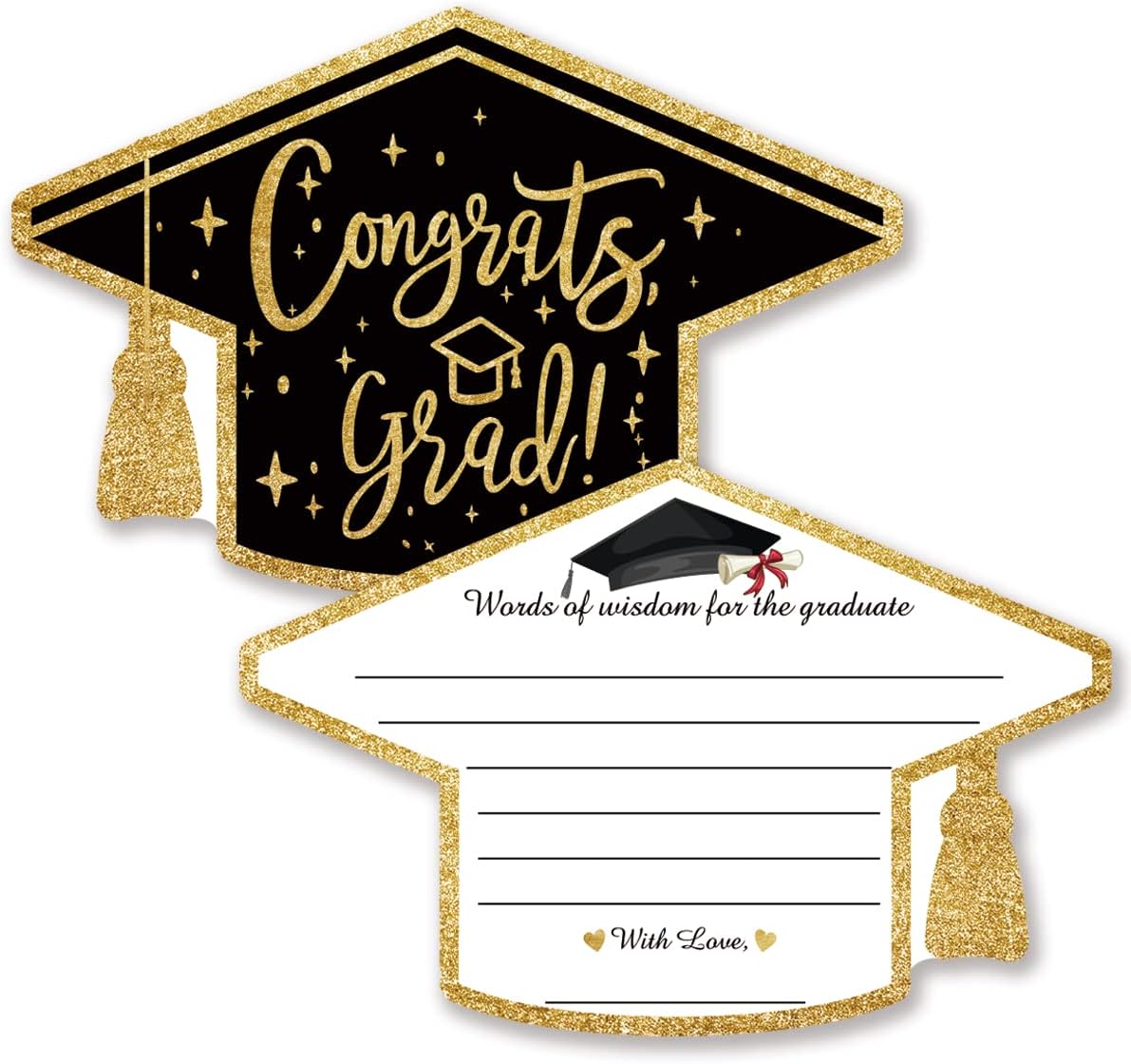 Amazon.com: 30 Graduation Advice Cards Black Gold Glitter Graduation ...