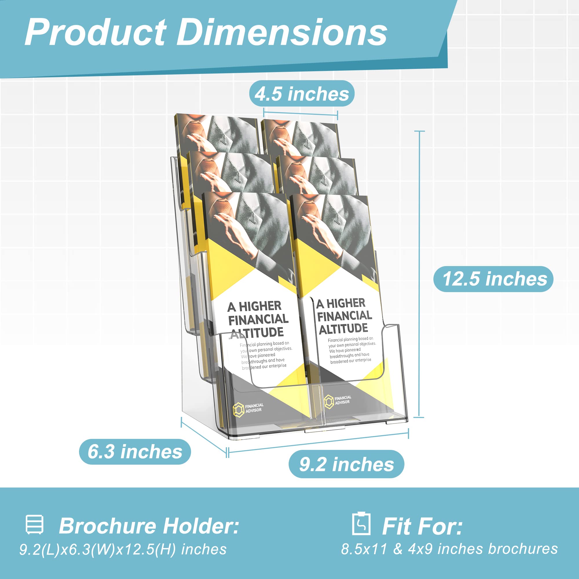 MaxGear Brochure Holder 3 Tier 8.5x11 inches with Removable Divider for ...