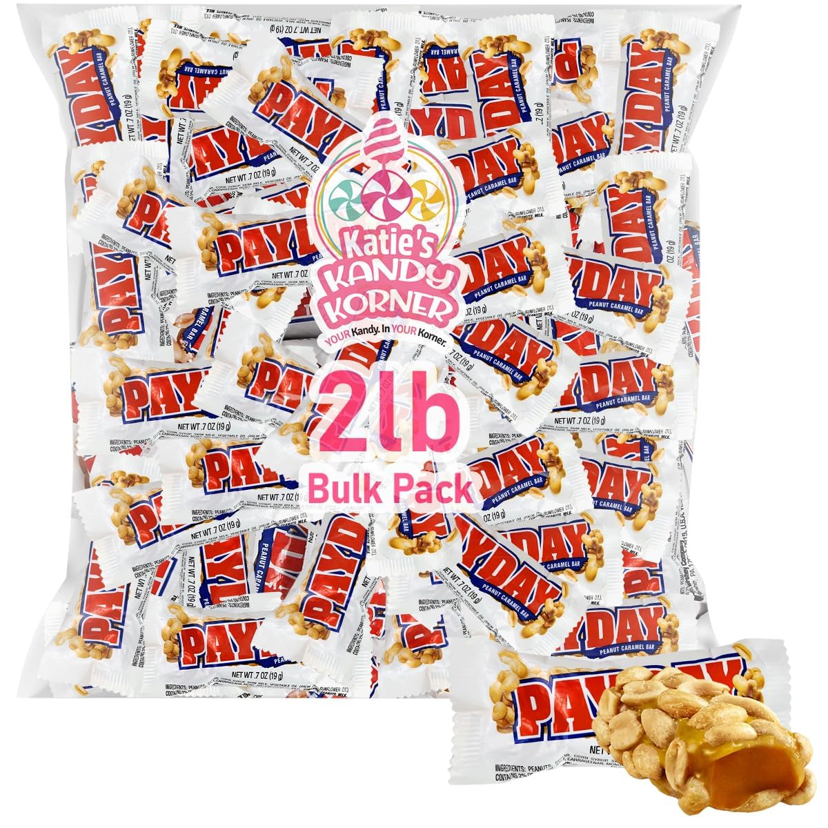 Amazon.com : PAYDAYPeanut Caramel Candy Bars Snack Size 2Lb Bulk for ...