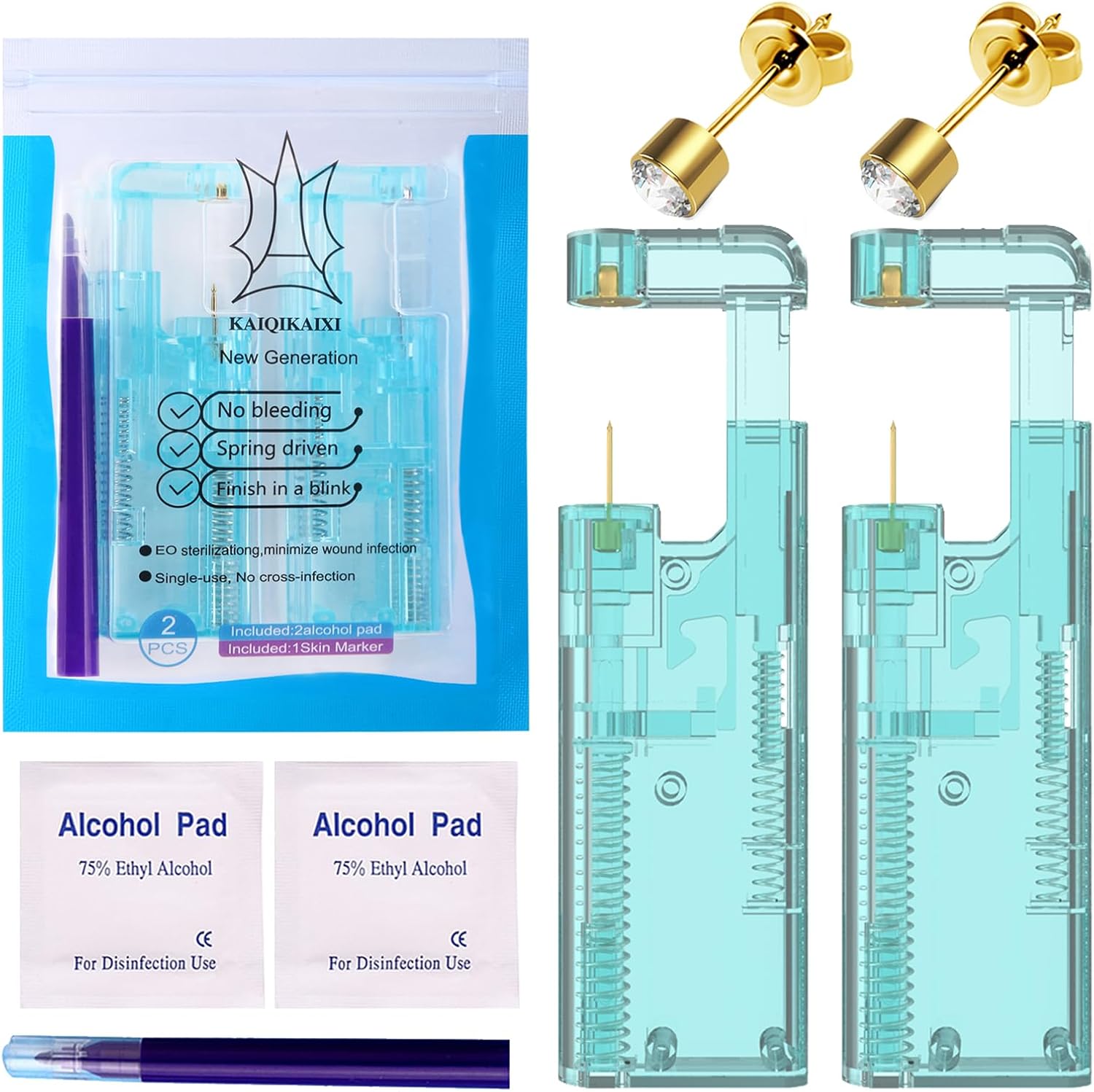 Amazon.com: KAIQIKAIXI 2Pcs Ear Piercing Kit,Disposable Sterile Ear ...