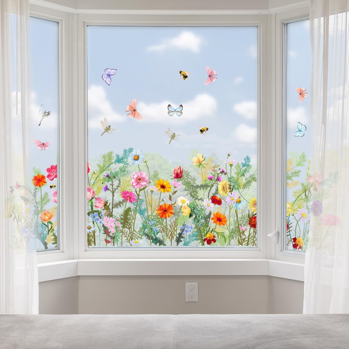 Amazon.com: Flower Window Clings Stickers Watercolor Butterflies Floral ...