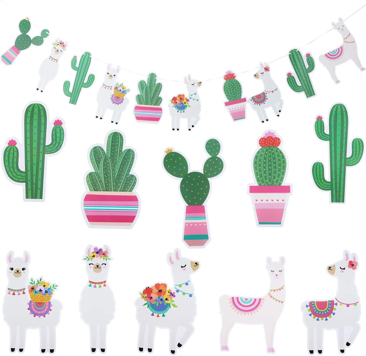 Amazon.com: Boao 3 Pcs Llama Party Supplies Llama Cactus Banner Garland ...