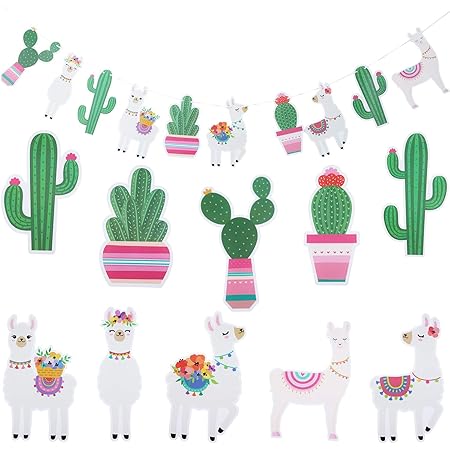 Amazon.com: Llama Cactus Happy Birthday Banner Garland Decoration Set ...