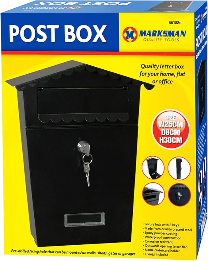 MARKSMAN Post Box COMPACT (W25cm x D8cm x H30cm) Mail Letter Holder ...