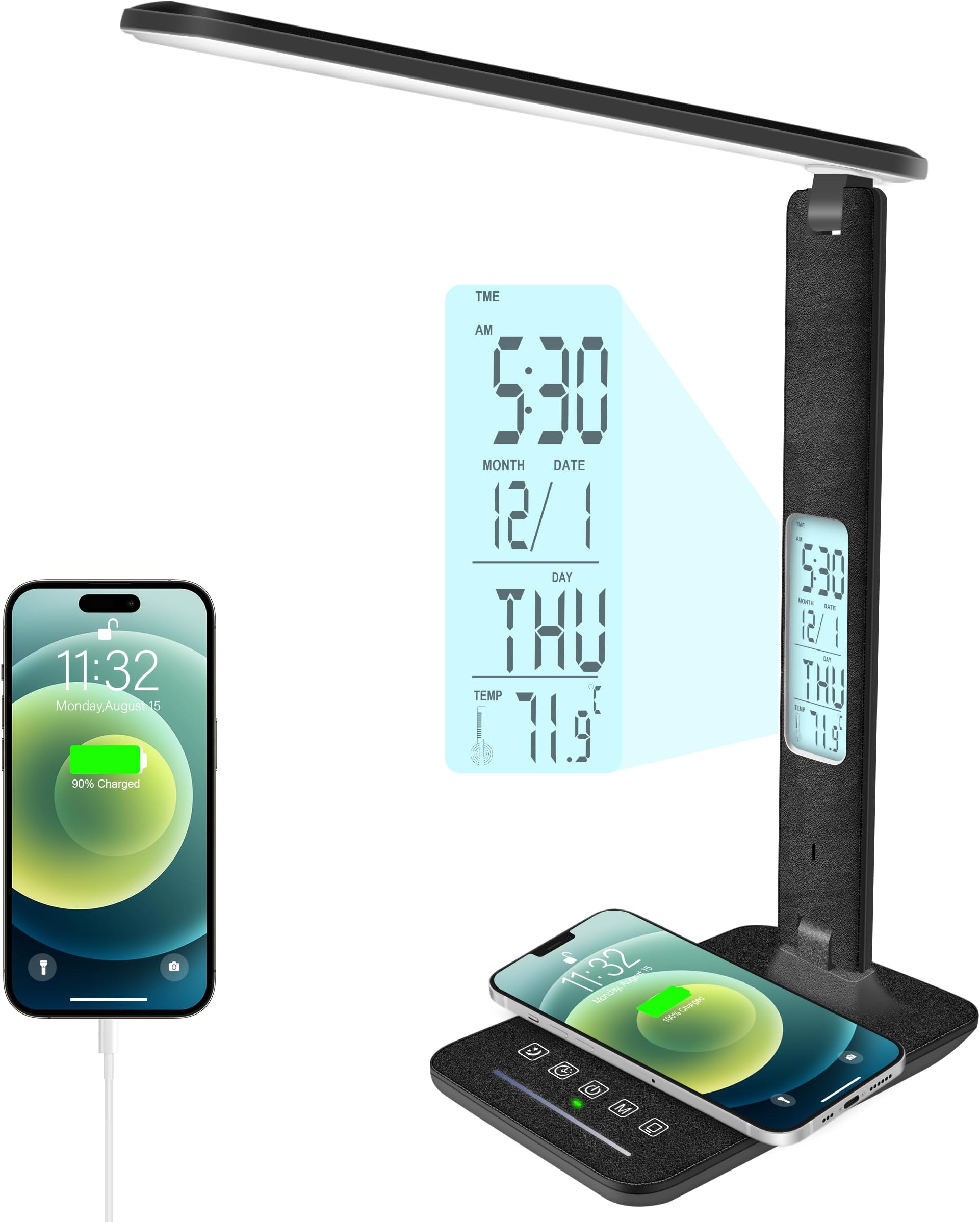 snsok Desk Lamp with Wireless Charger, USB Charging Port, Dimmable ...