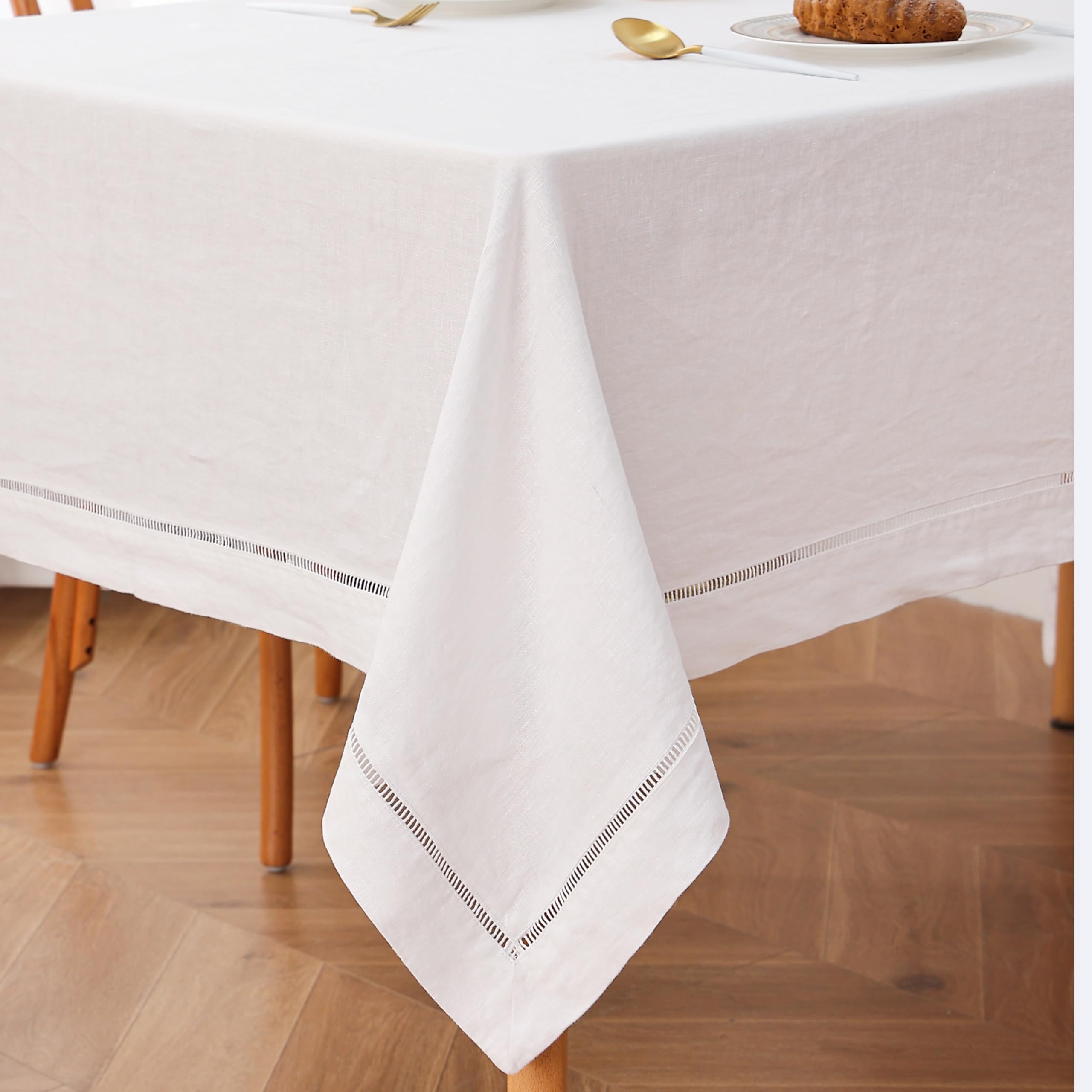 Amazon.com: L Linen World 100% Hemstitch Linen Tablecloth,55x55Inch ...