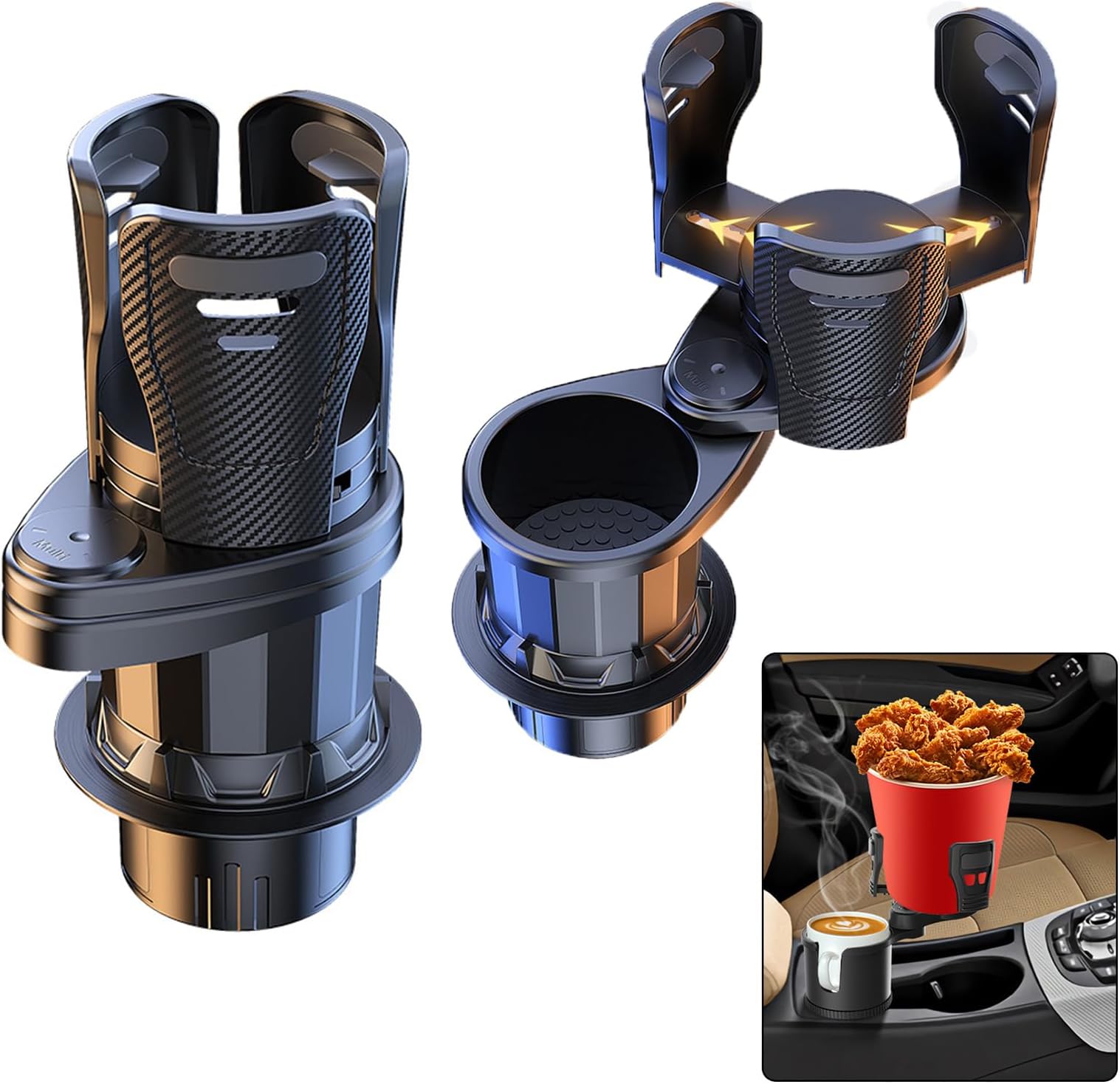 JIZZU Universal Car Dual Cup Holder Adjustable Cup Stand,2 in 1 ...