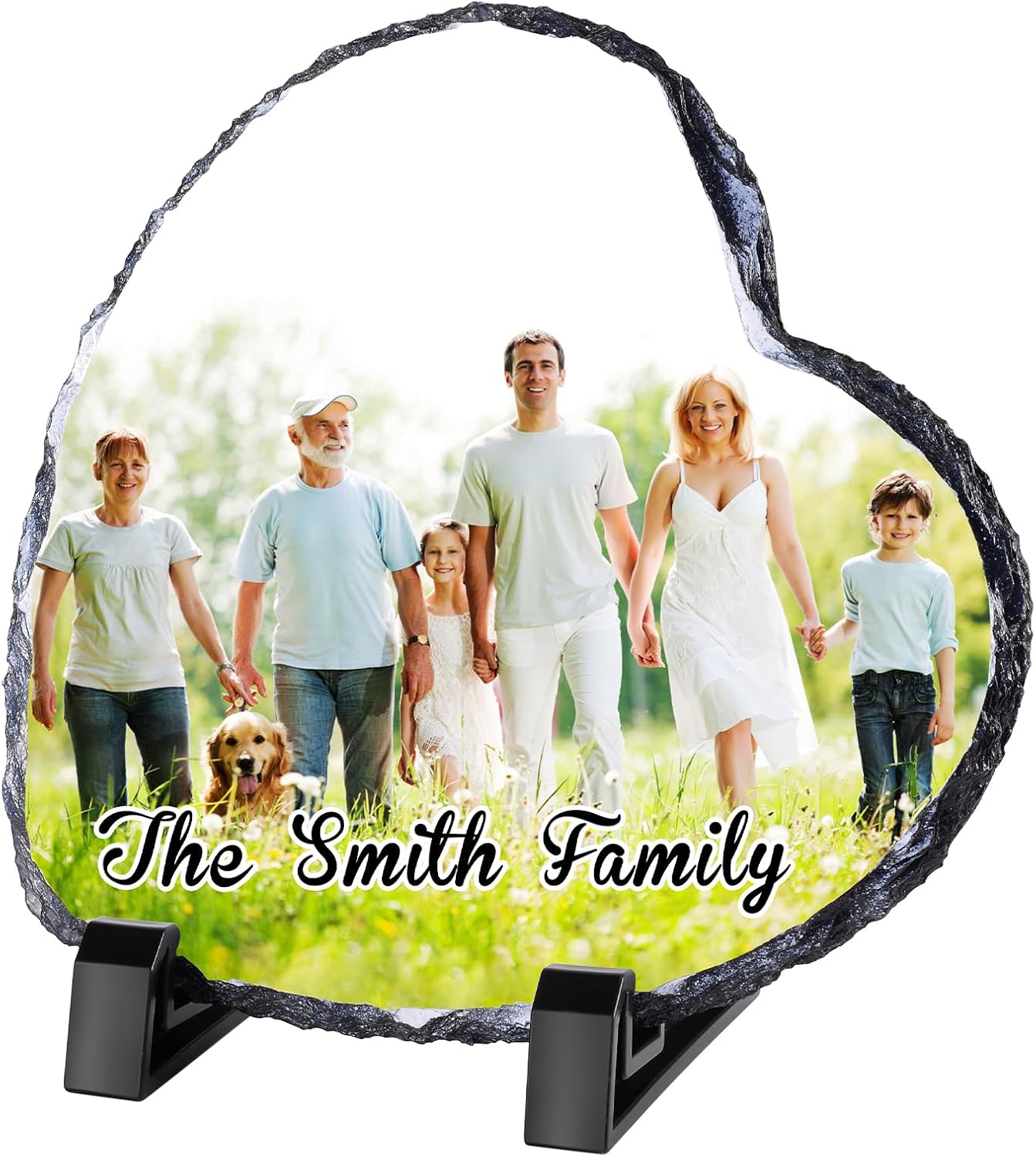 Personalised Rock Slate Photo Frame, Custom Photo Slate Rock ...