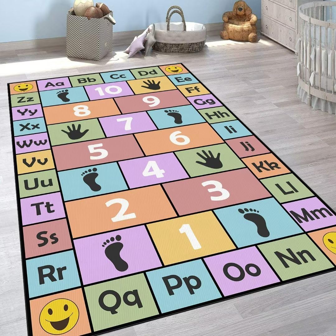 Amazon.com: Kid Hopscotch Play Rug, ABC Alphabet Number Educational ...