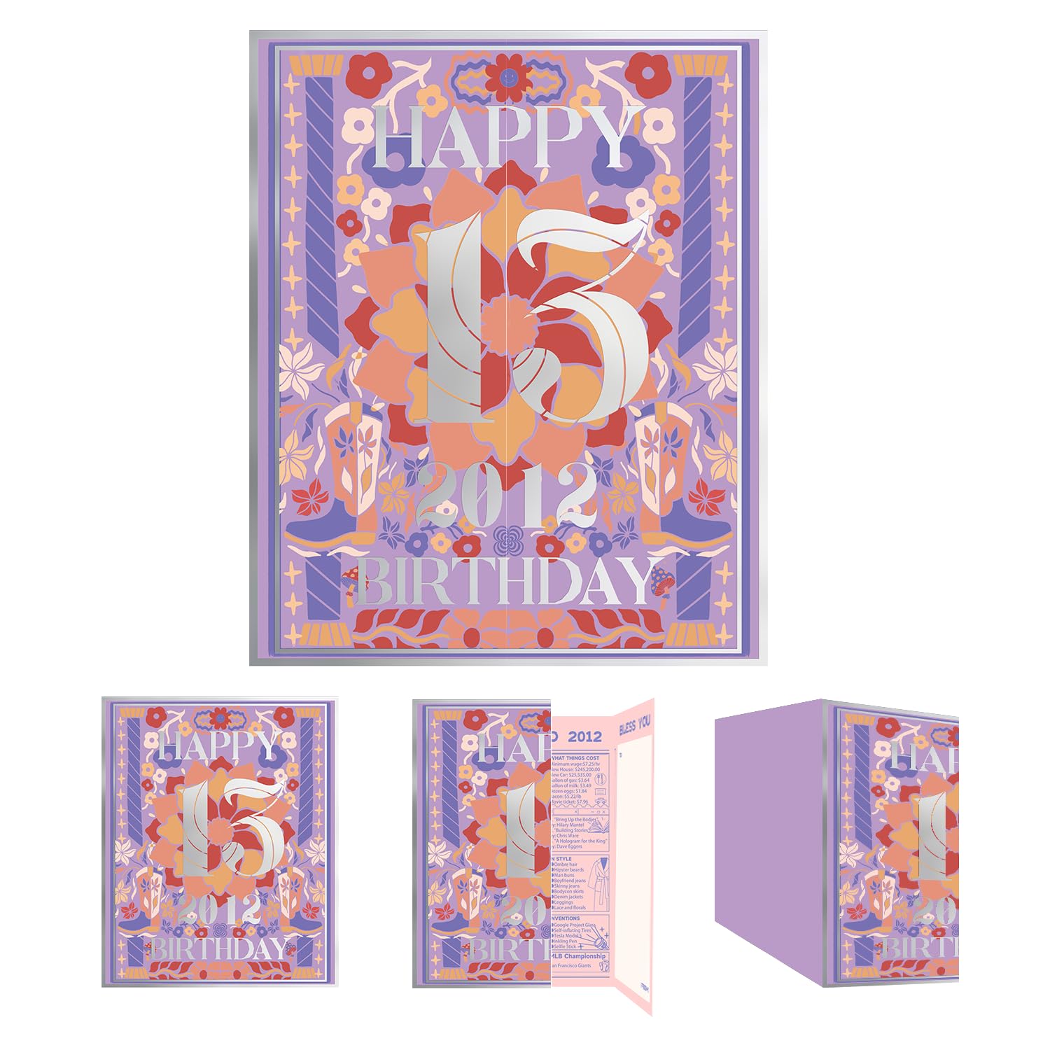 Amazon.com : qiqee 2025 13th Birthday Greeting Card, Jumbo Purple 13 ...
