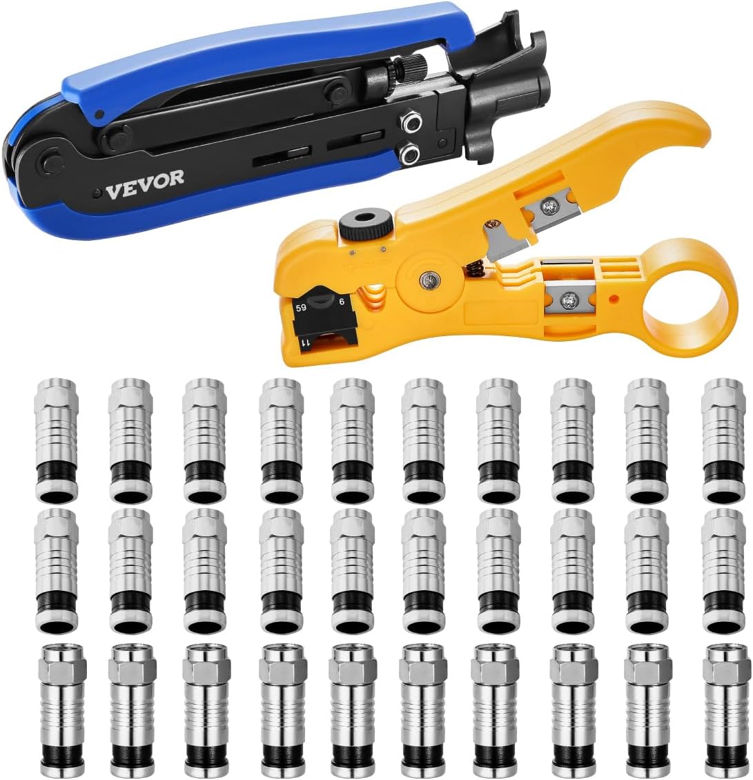 VEVOR Coax Cable Crimper Kit, Coaxial Cable Compression Kit with a ...