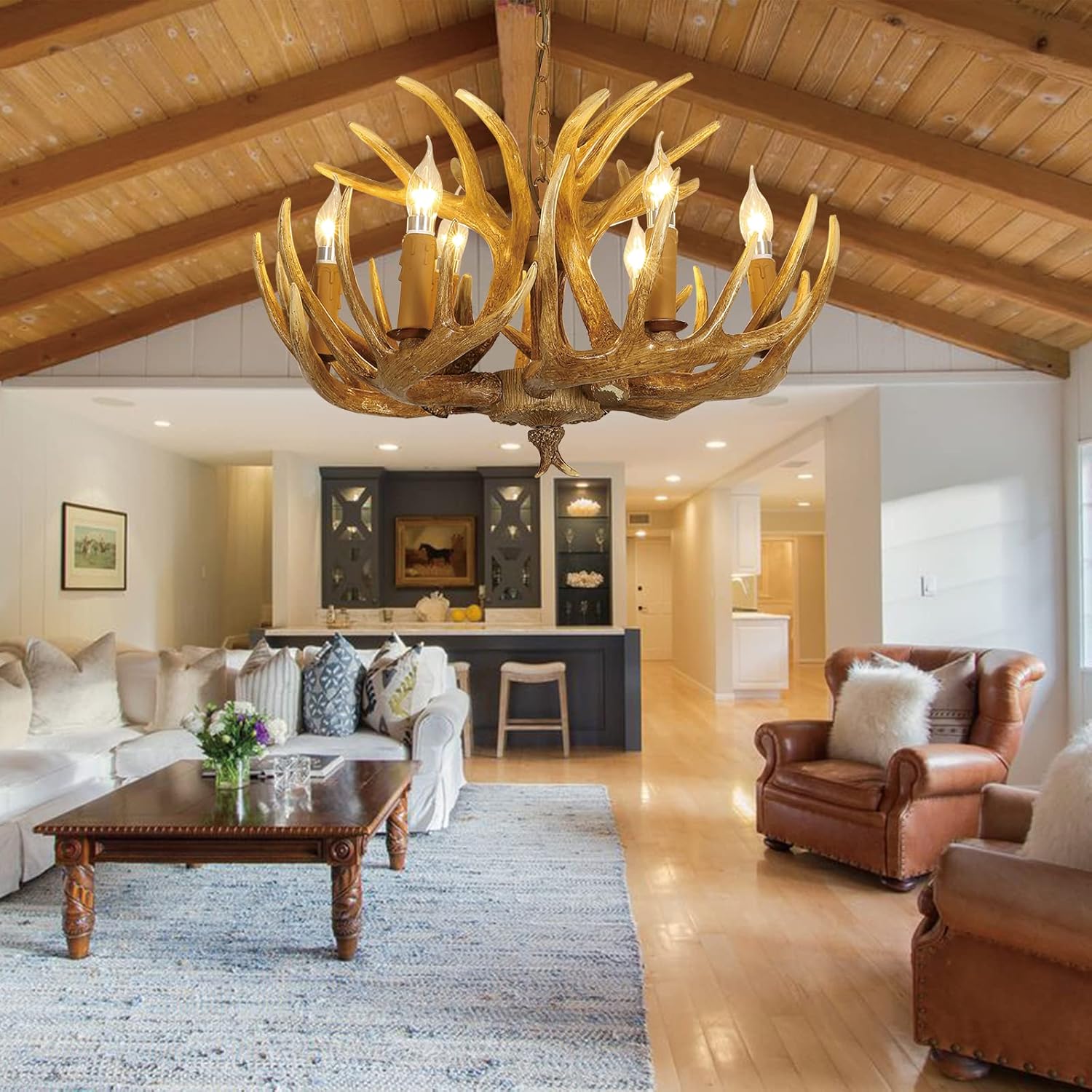 EKXIIO Antler Chandelier 6 Light, Rustic Deer Lighting Vintage ...