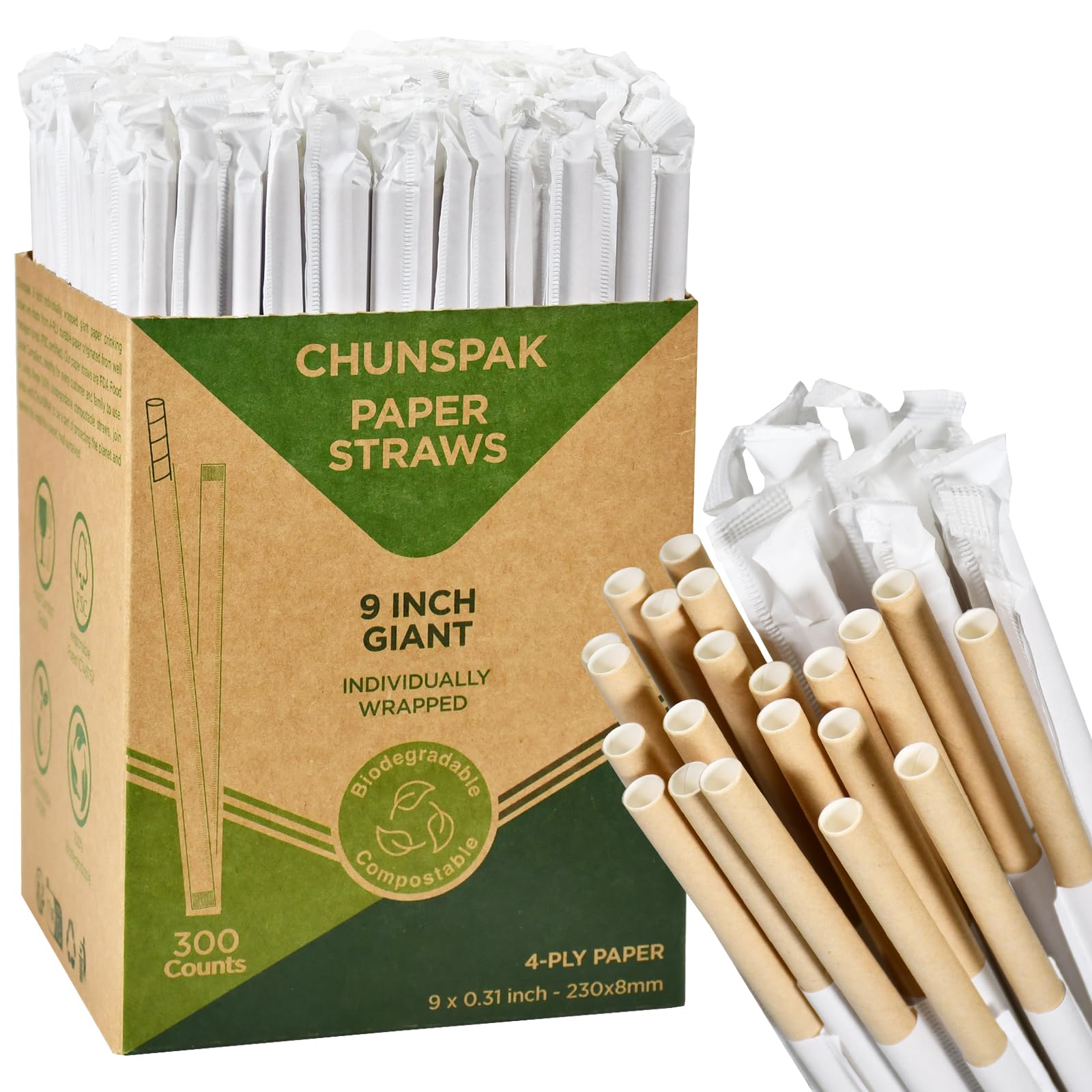 Amazon.com: Chunspak 9'' x 0.31'' Giant Paper Drinking Straws ...