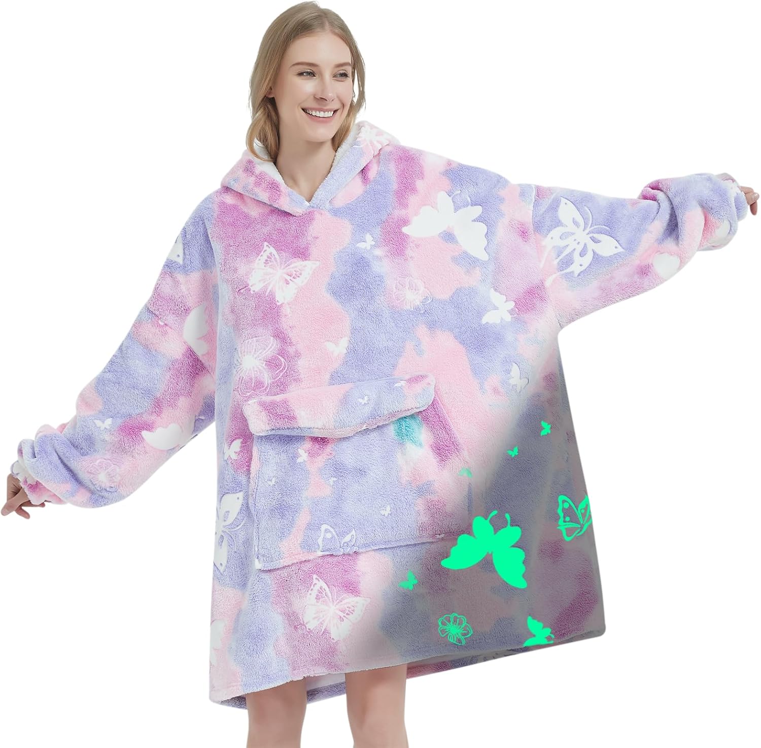 Amazon.com: Glow in The Dark Butterfly Wearable Blanket Hoodie for ...