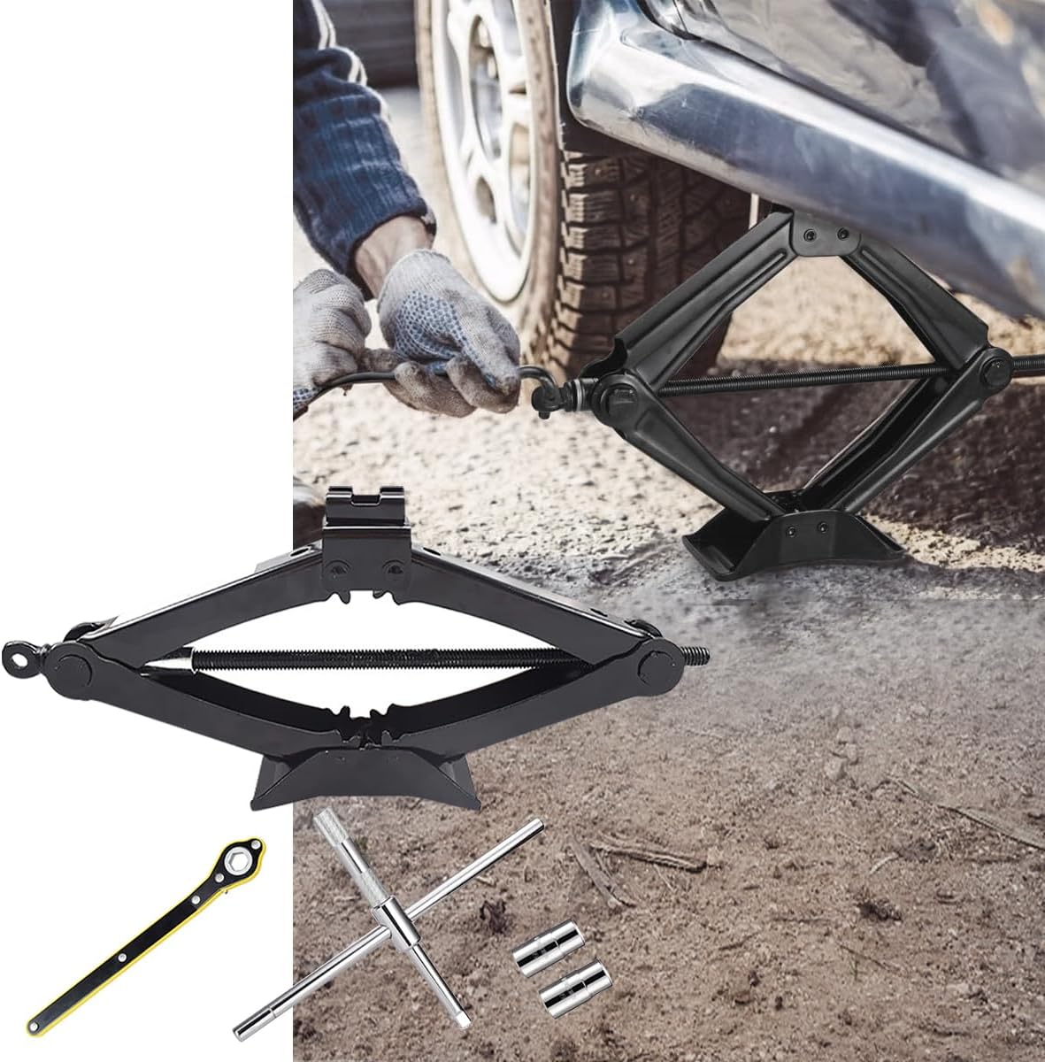 Raised Scissor Jack for Car 3T Lifting Car Tire Jack Heavy Duty Tire ...