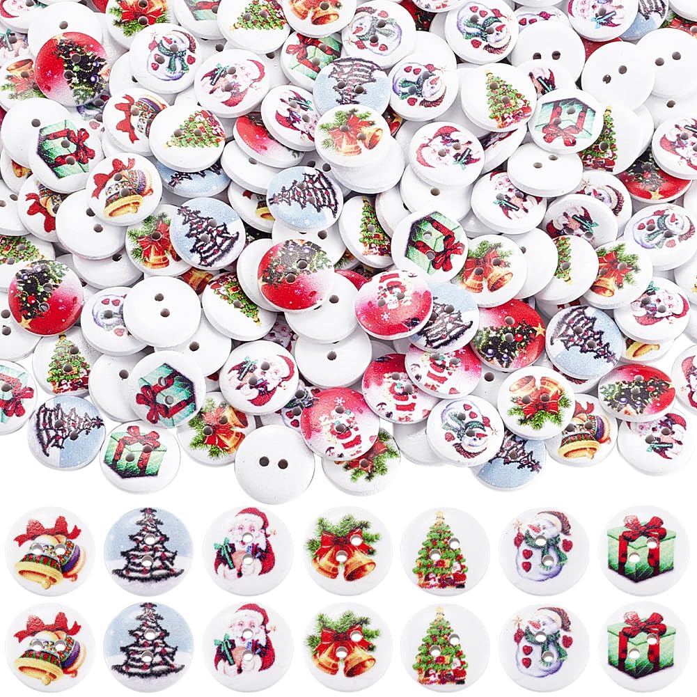 SOFPLATE 1 Box 300Pcs Random Color Christmas Wooden Buttons Round Wood ...