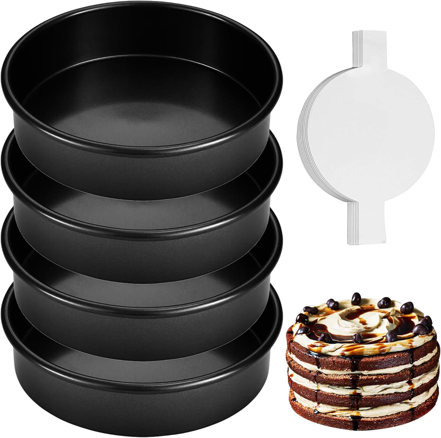 Amazon.com: RFAQK 6-Inch Round Cakes Pan Set of 4 with 60 Pieces ...